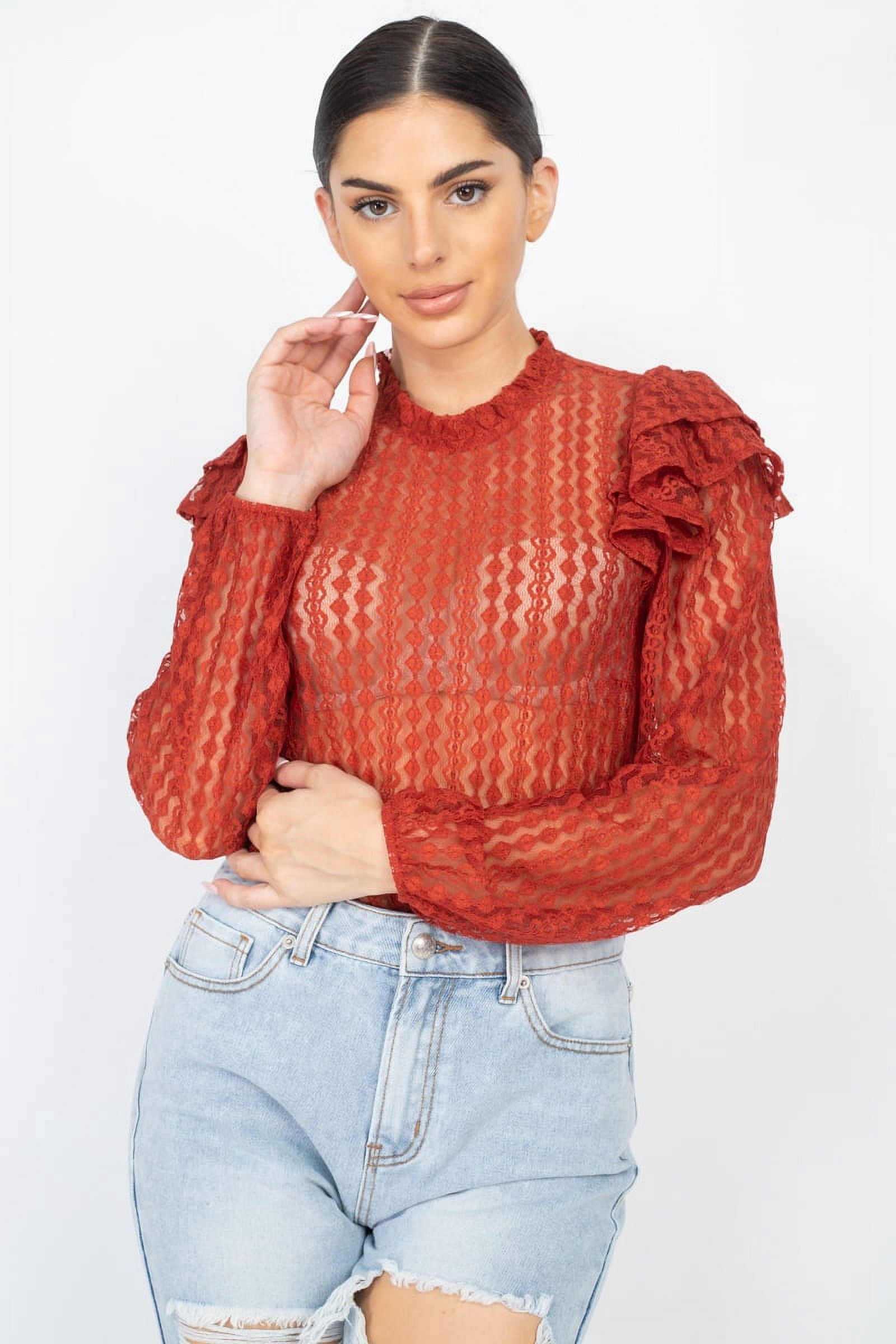 Sheer Crochet Lace Ruffled Top - Walmart.com