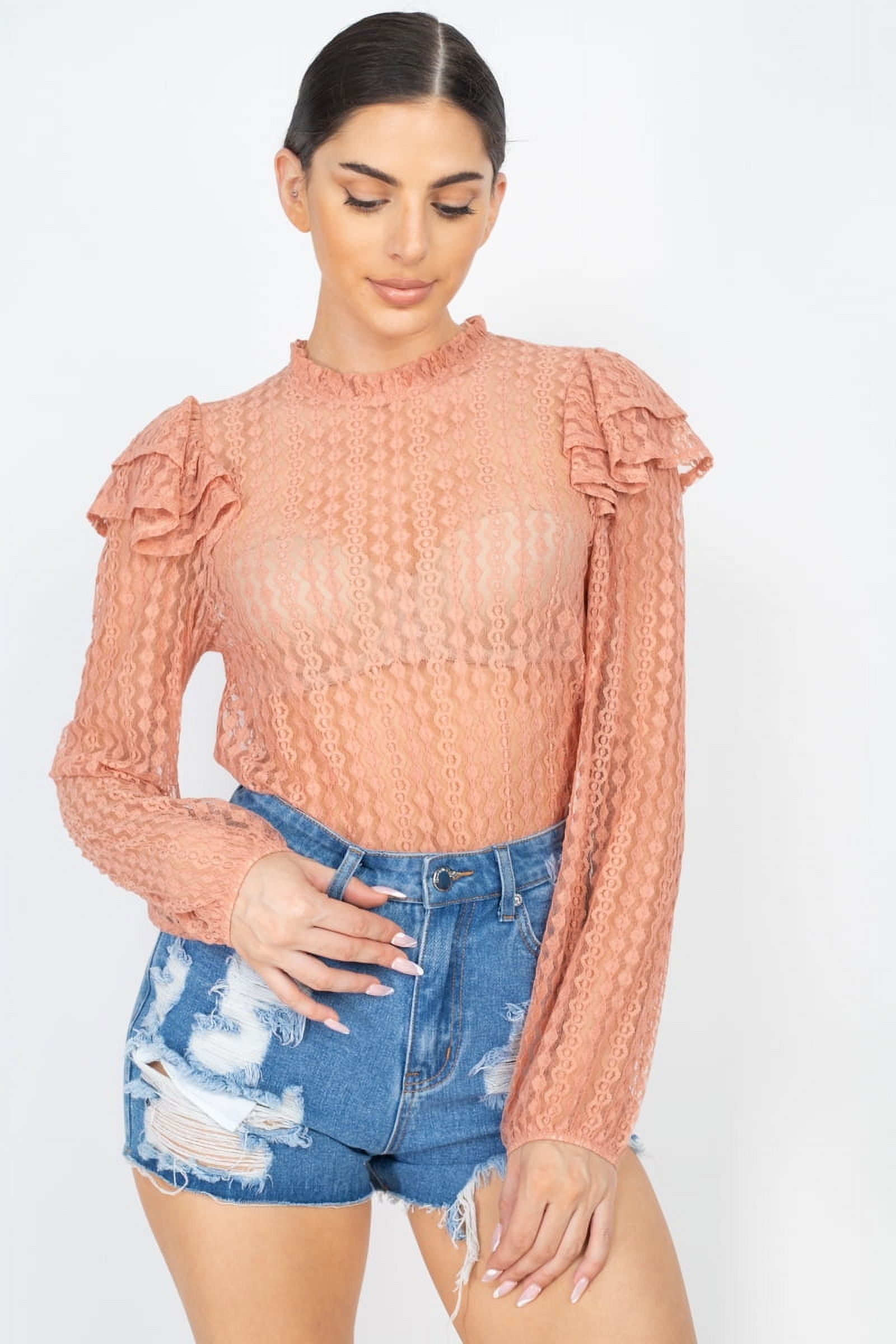 Sheer Crochet Lace Ruffled Top - Walmart.com