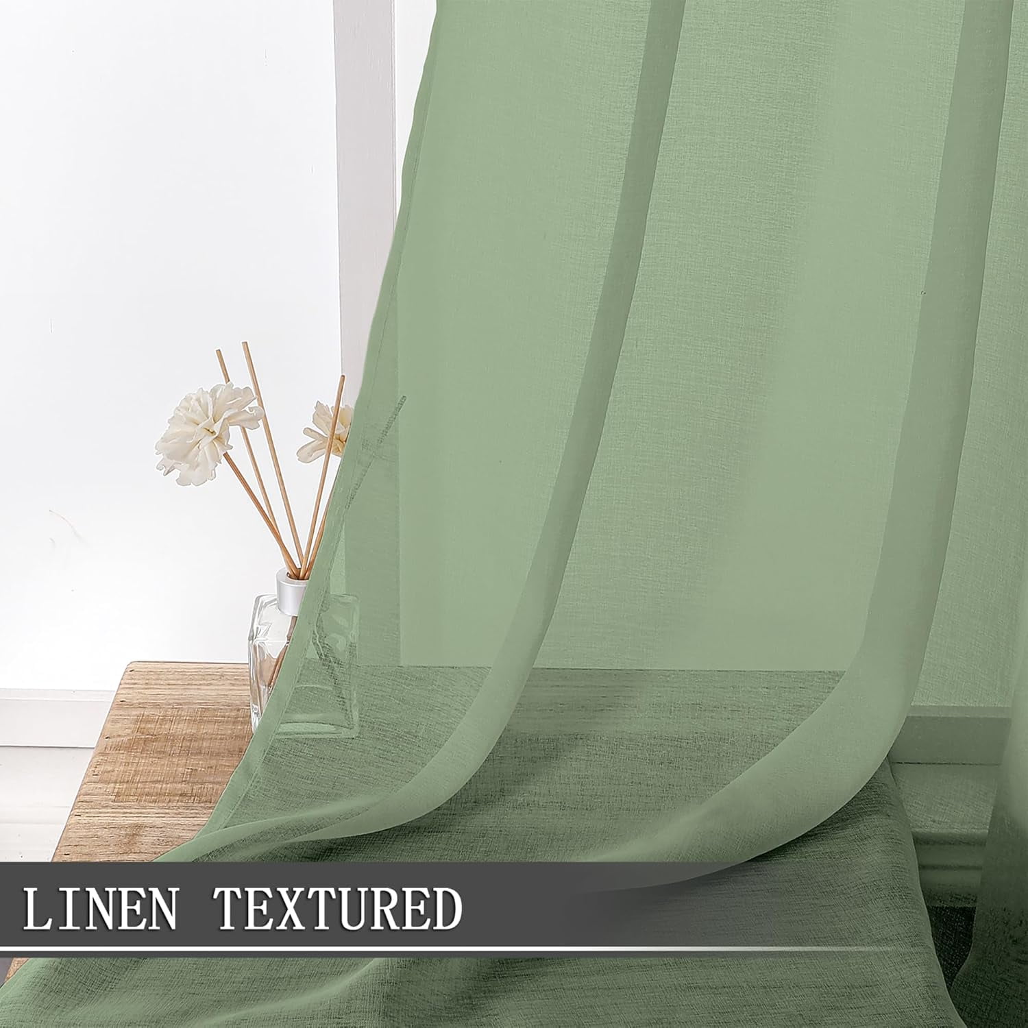 Sheer Curtain Linen Textured Bedroom Curtains Sheer Light Filtering Rod ...