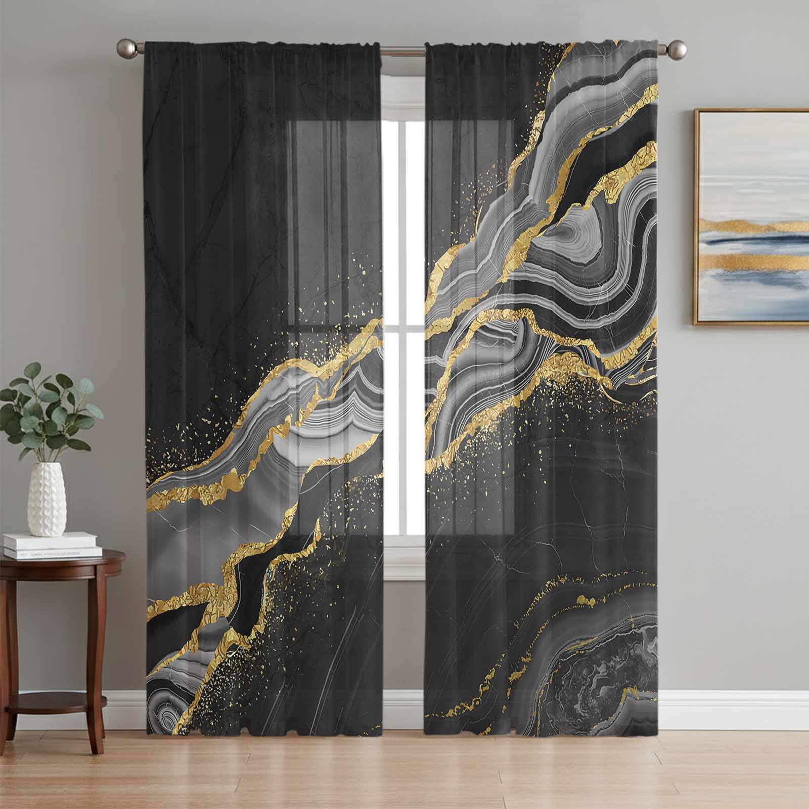 Sheer Curtain Panels Abstract Marble Rod Pocket Voile Window Curtains ...