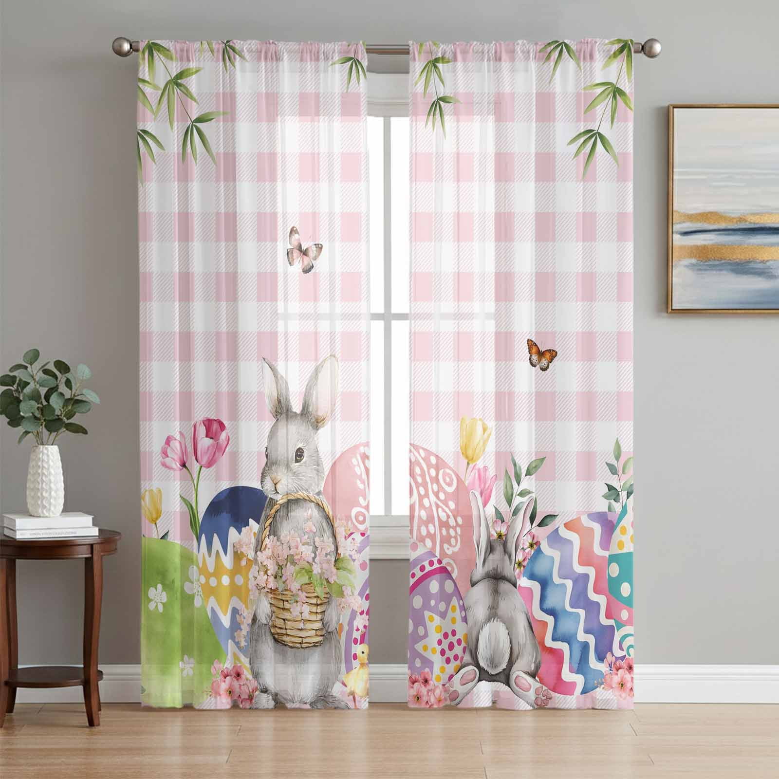 Sheer Curtain Panels Bunny Rabbit Butt Voile Window Curtains Easter ...