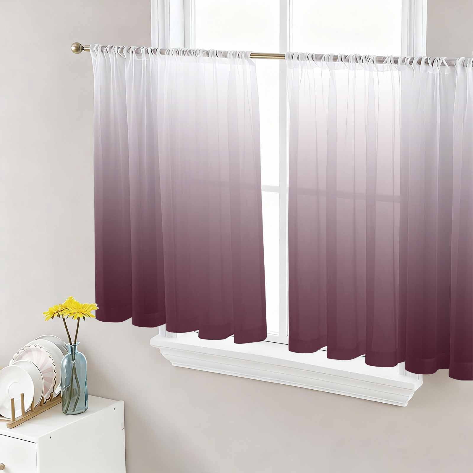 Sheer Curtain Panels Ombre Red Rod Pocket Voile Window Curtains Wine ...
