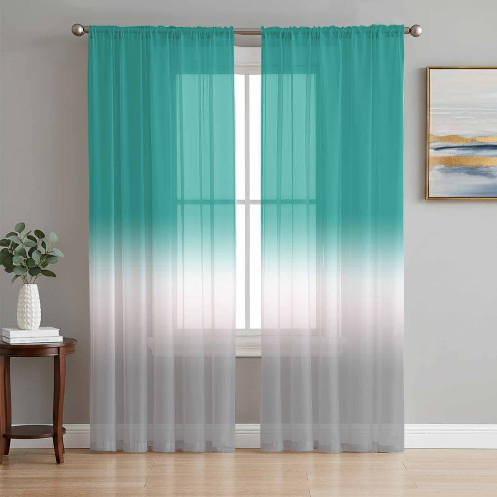 Sheer Curtain Panels Turquoise Green Grey Ombre Voile Window Curtains ...