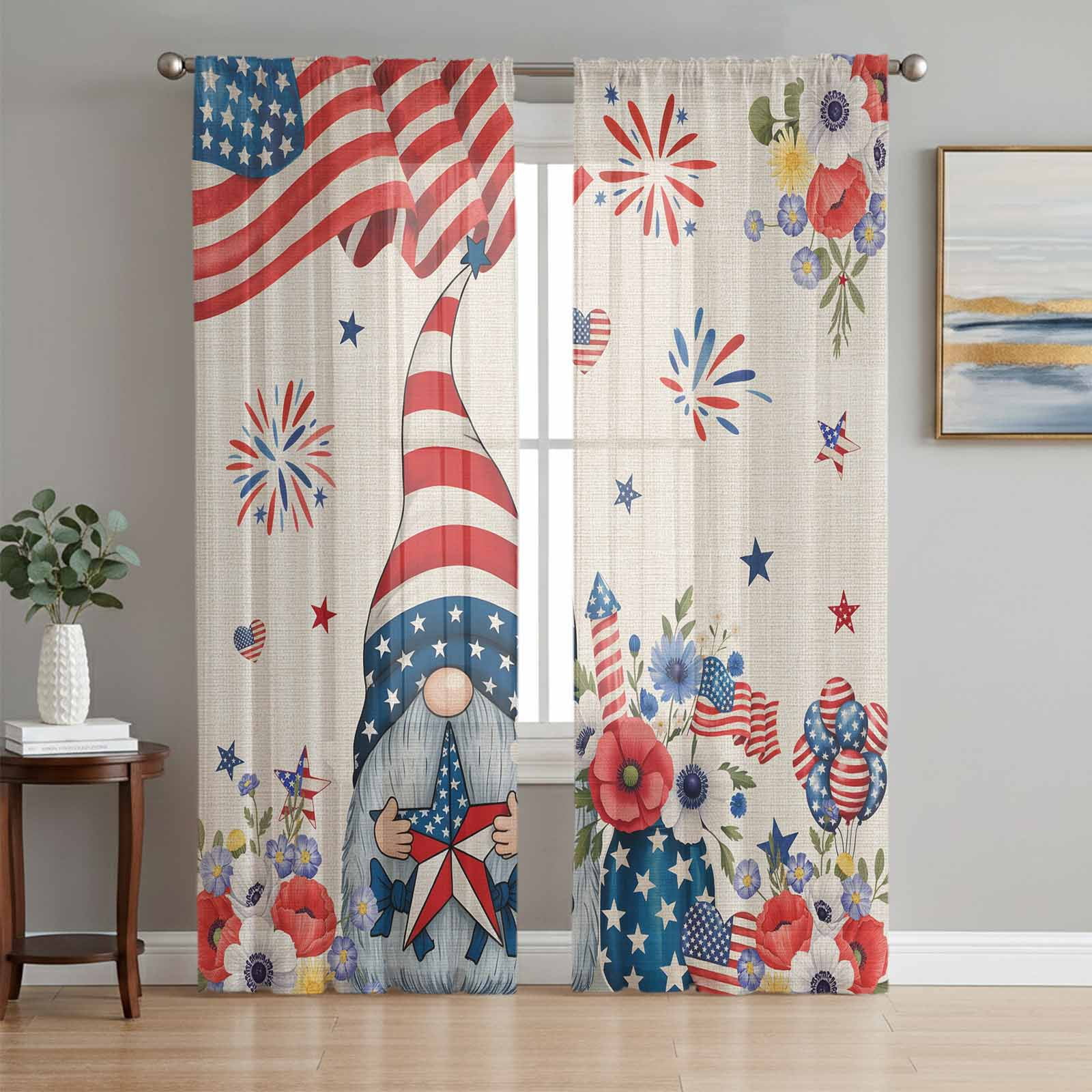 Sheer Curtains 108 Inches Long 2 Panels Set for Living Room, 4th of ...