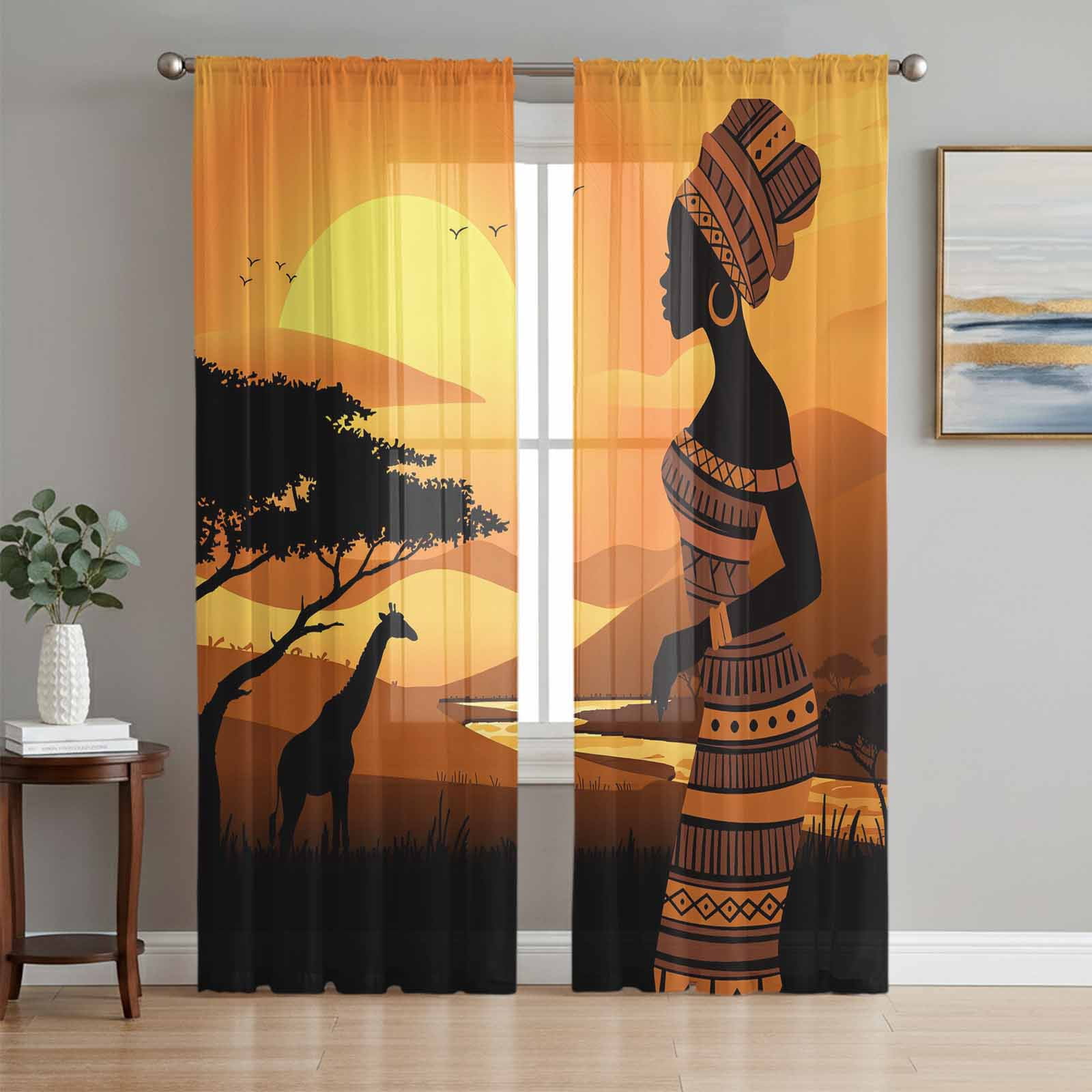 Sheer Curtains 108 Inches Long 2 Panels Set for Living Room, Africa ...