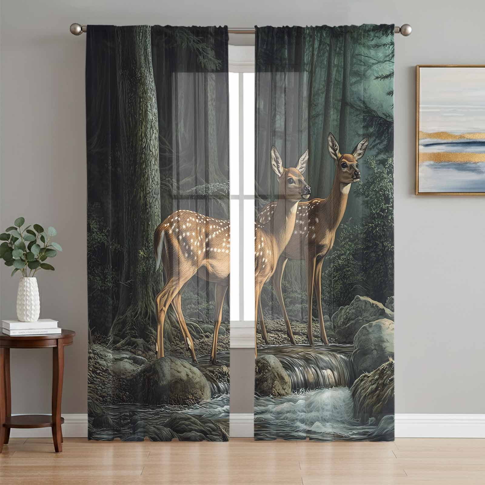Sheer Curtains 108 Inches Long 2 Panels Set for Living Room, Forest ...