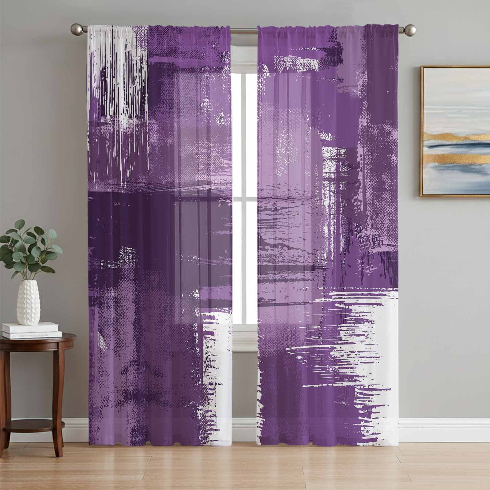Sheer Curtains 108 Inches Long 2 Panels Set for Living Room, Purple ...