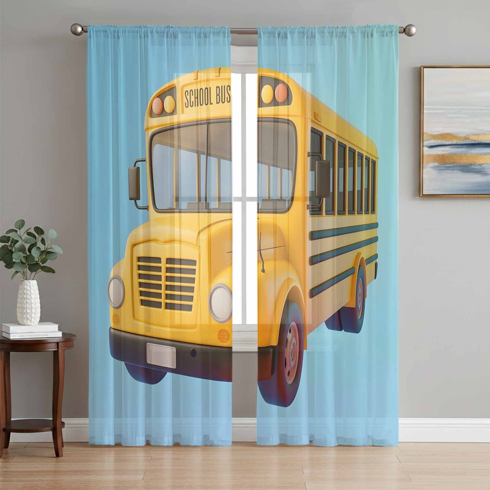 Sheer Curtains 108 Inches Long 2 Panels Set for Living Room, School Bus ...
