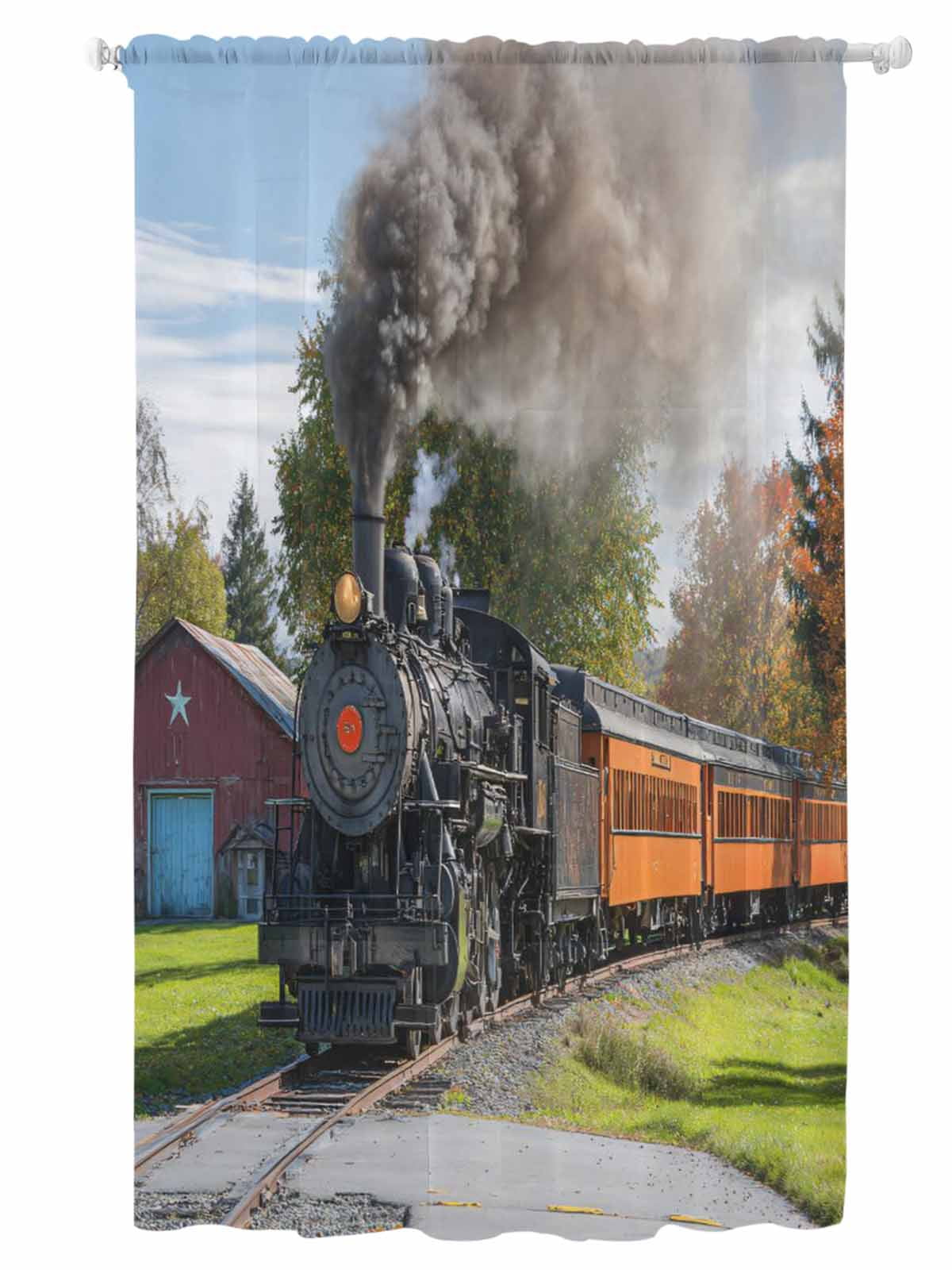 Sheer Curtains 108 Inches Long, Steam Train Semi Sheer Curtains Light ...