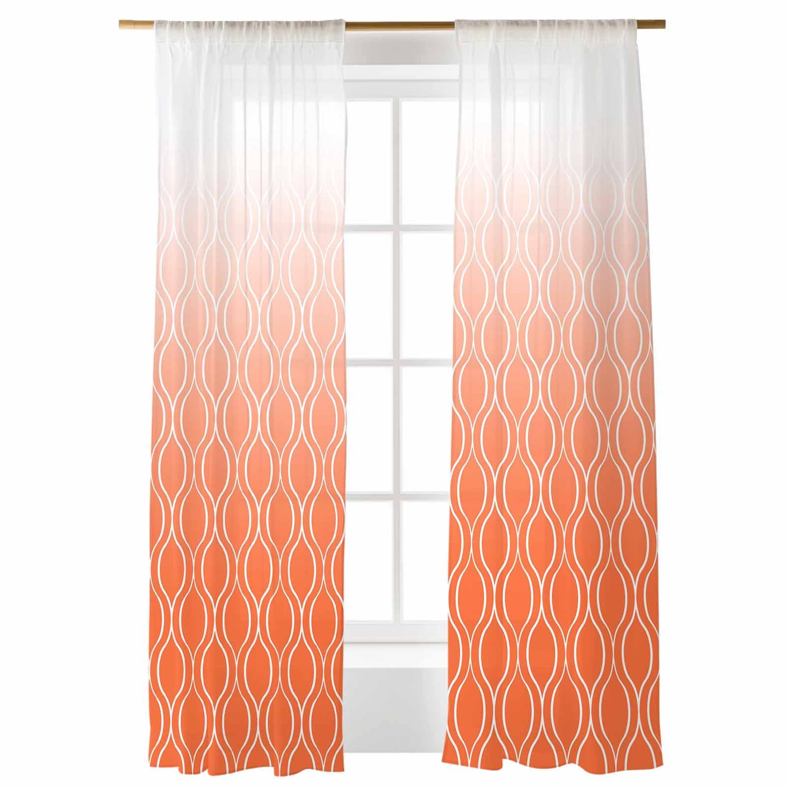 Sheer Curtains 108 inches Long, Abstract Art Classic Orange Line ...