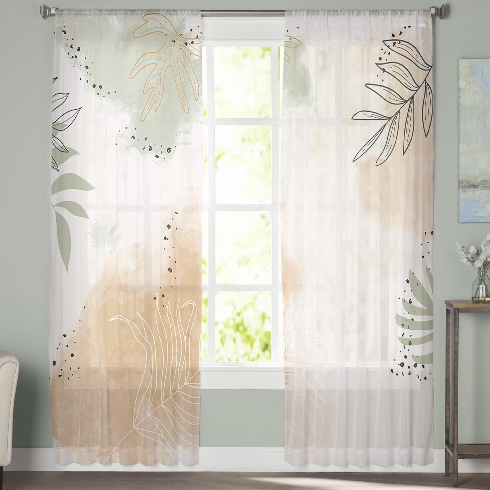 Sheer Curtains 108 inches Long, Abstract Art Painting Summer Tropical ...