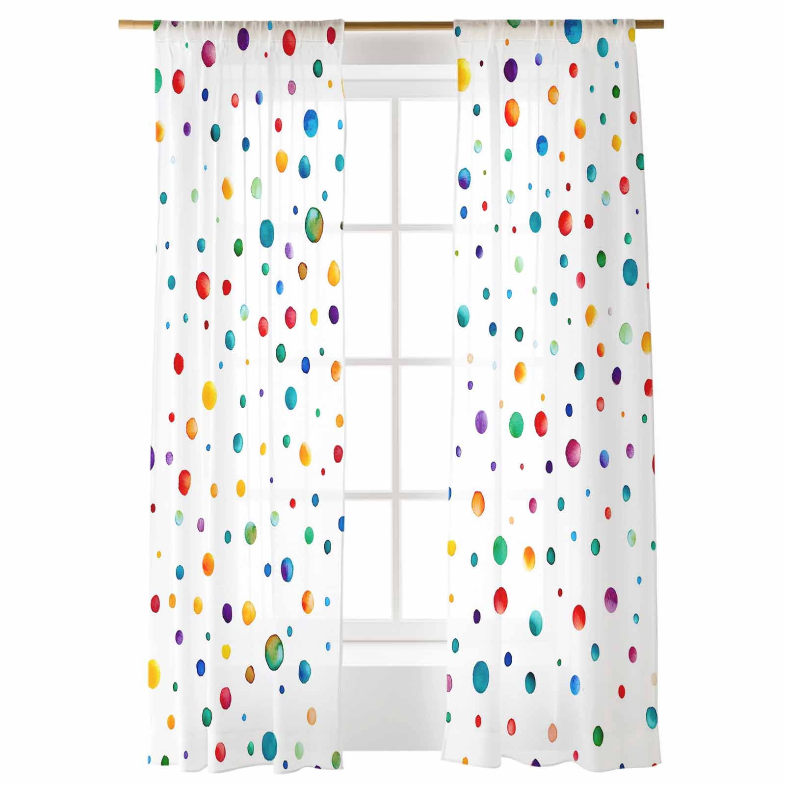 Sheer Curtains 108 inches Long, Abstract Art Simple Colorful Polka Dot ...