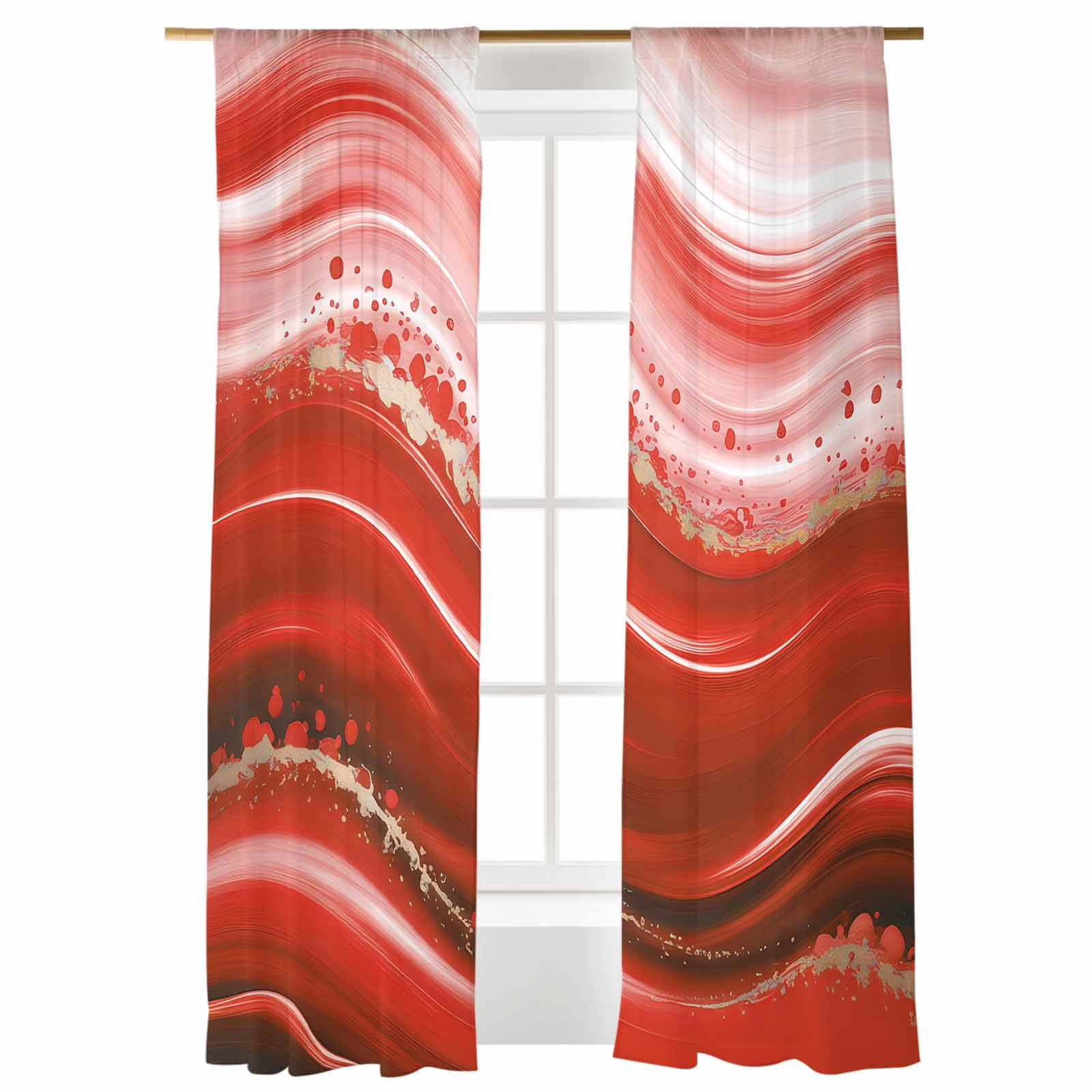 Sheer Curtains 108 inches Long, Abstract Fluid Art Retro Red Gradient ...