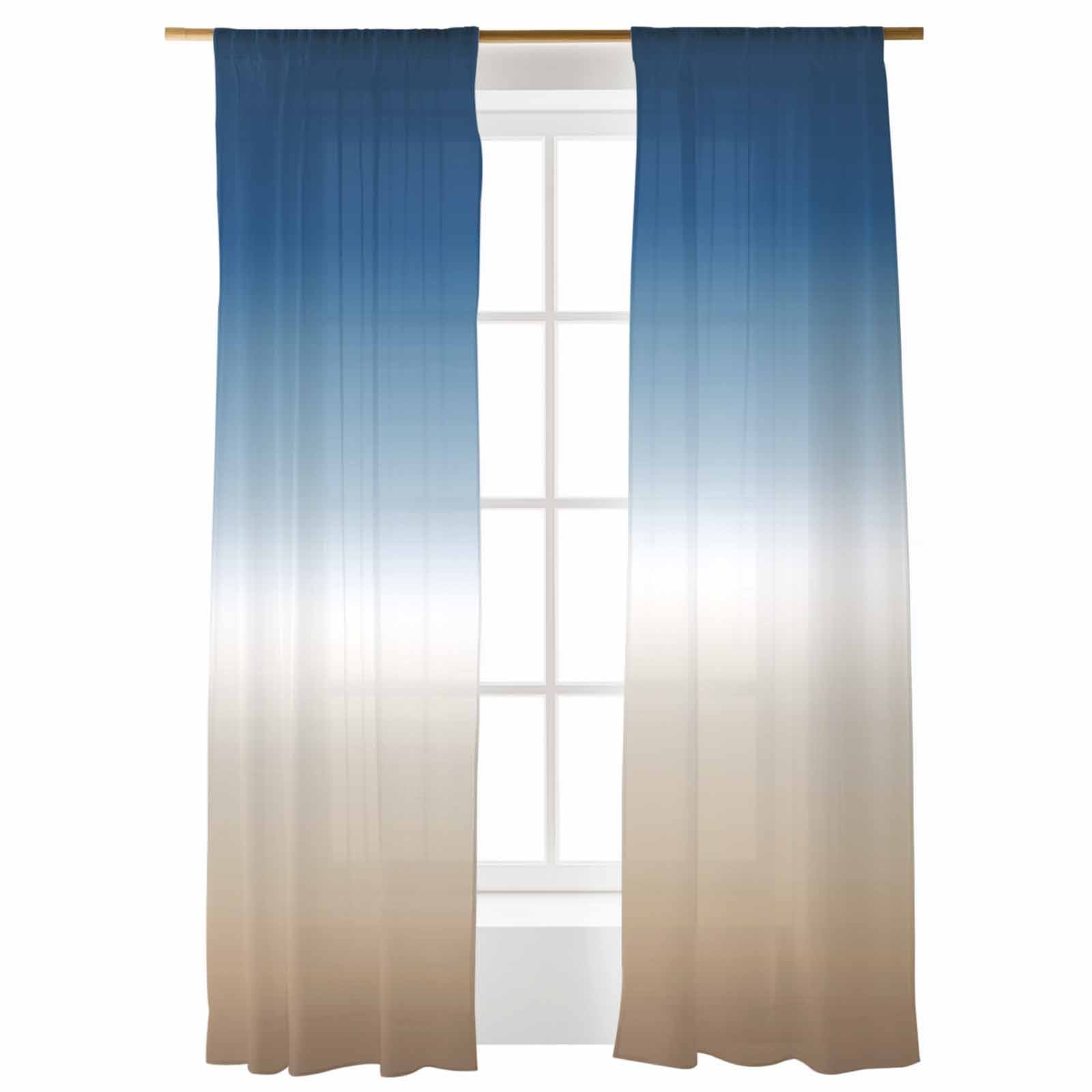 Sheer Curtains 108 inches Long, Blue Khaki Gradient Light Filtering ...