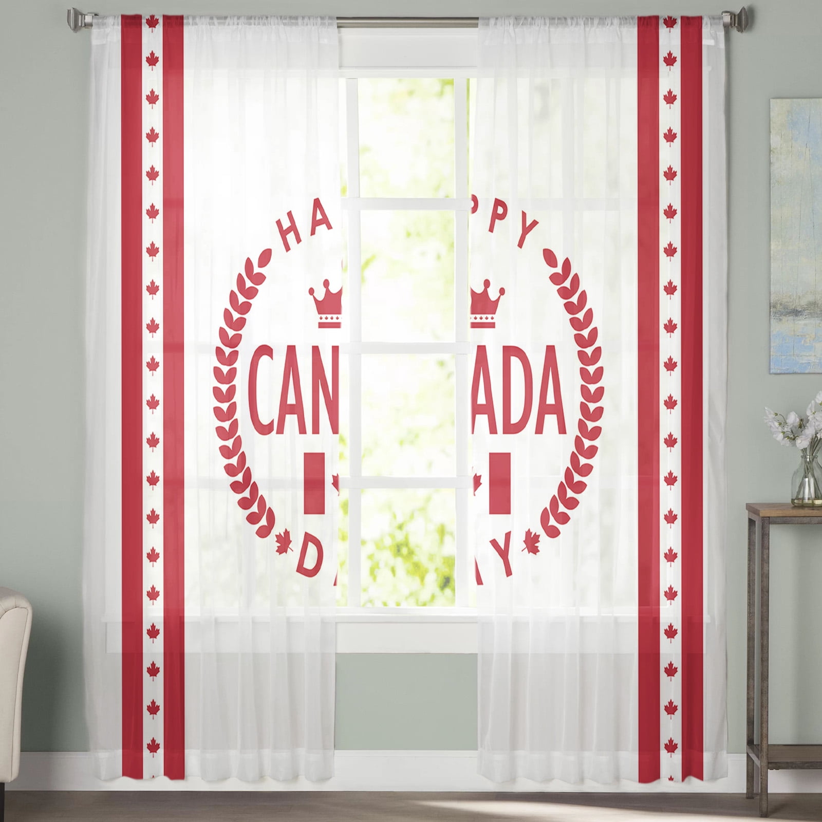 Sheer Curtains 108 inches Long, Canada National Day Red Maple Leaf ...
