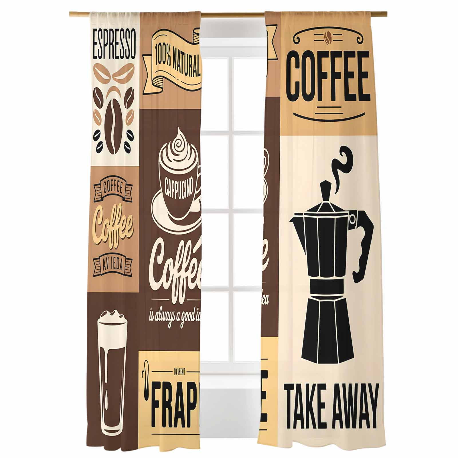 Sheer Curtains 108 inches Long, Coffee Coffee Beans Cup Farmhouse ...