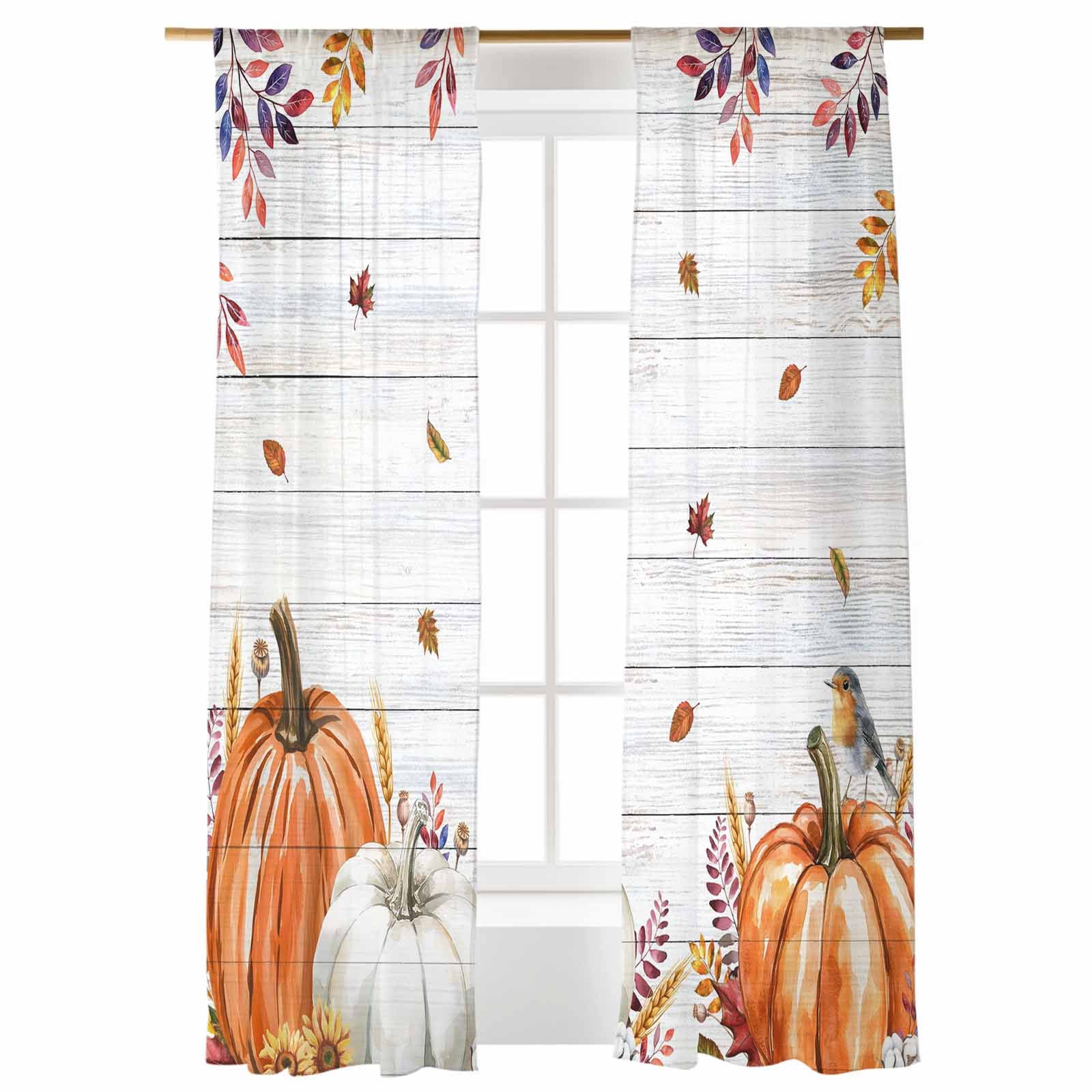 Sheer Curtains 108 inches Long, Fall Pumpkins Maple Leaf Bird ...