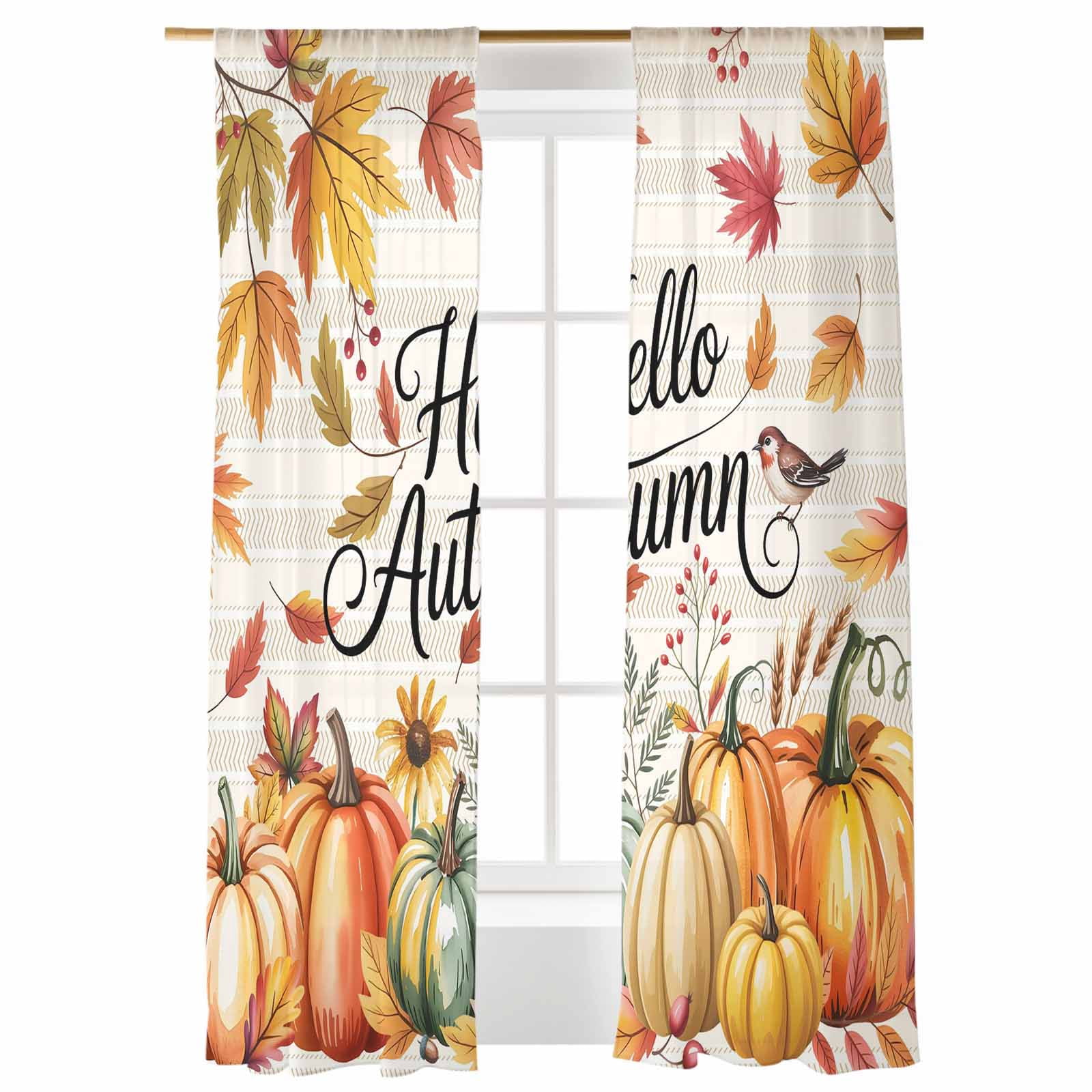 Sheer Curtains 108 inches Long, Fall Thanksgiving Hello Autumn ...