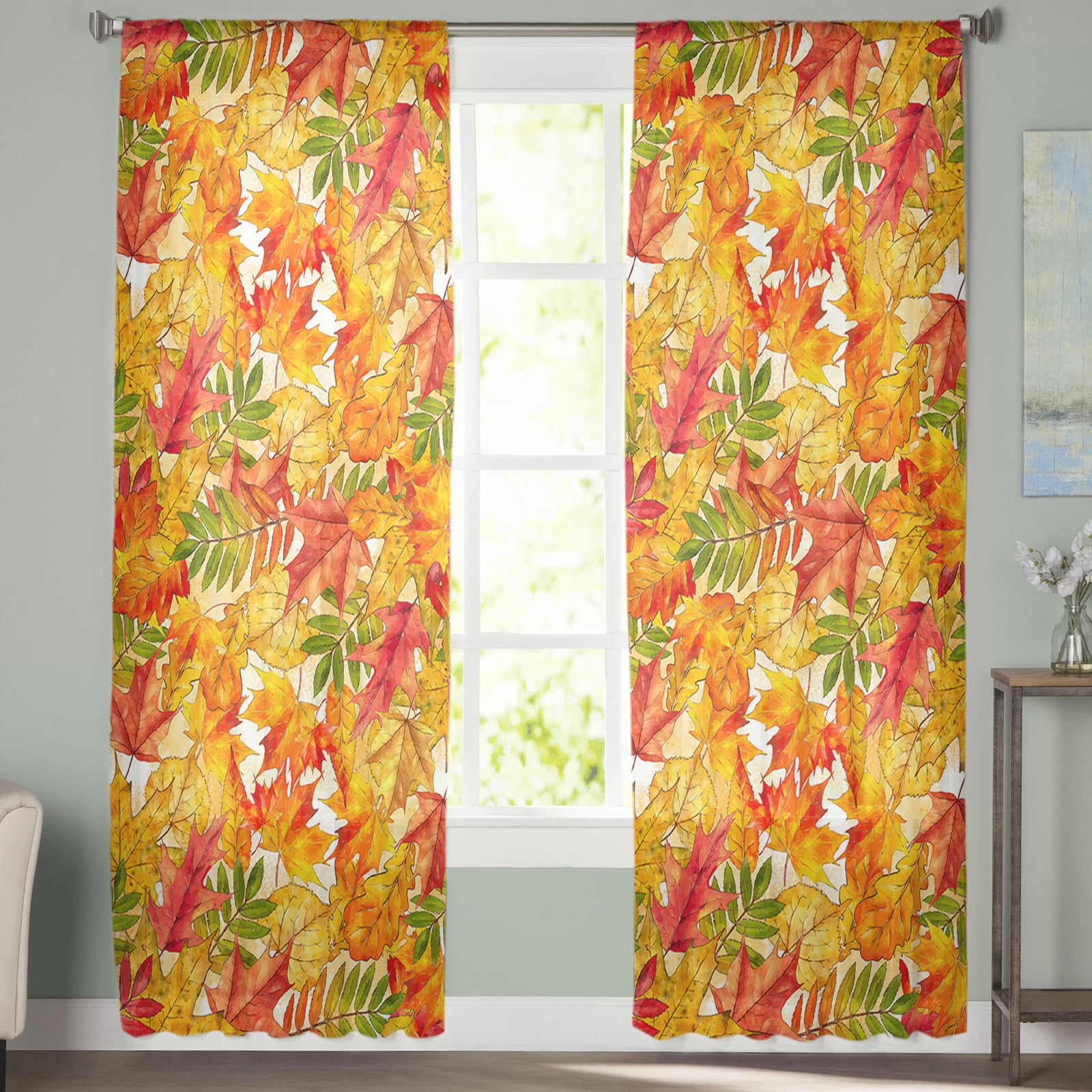 Sheer Curtains 108 inches Long, Fall Thanksgiving Maple Leaf Light ...