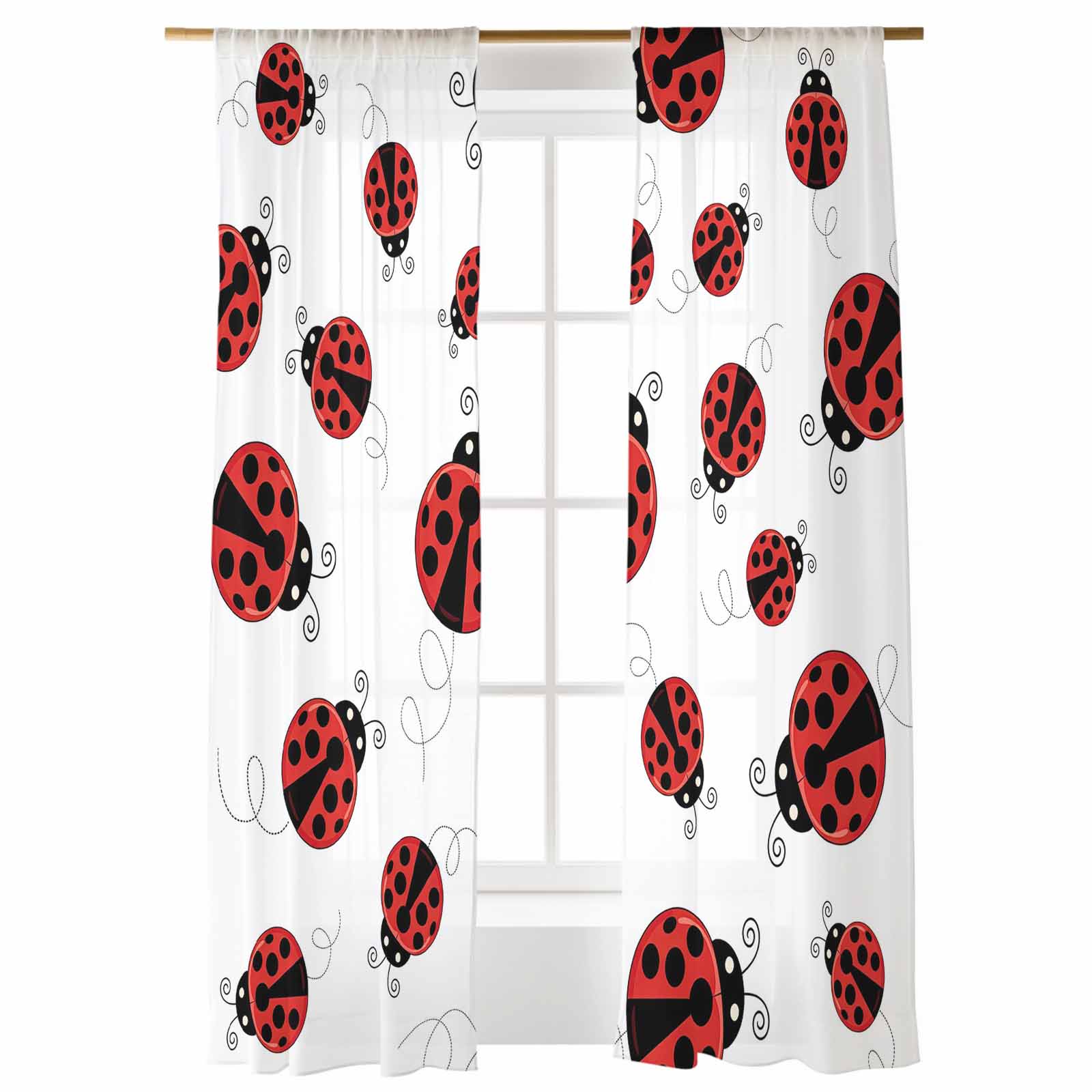 Sheer Curtains 108 inches Long, Fun Ladybug Black Dot Reptile Pattern ...