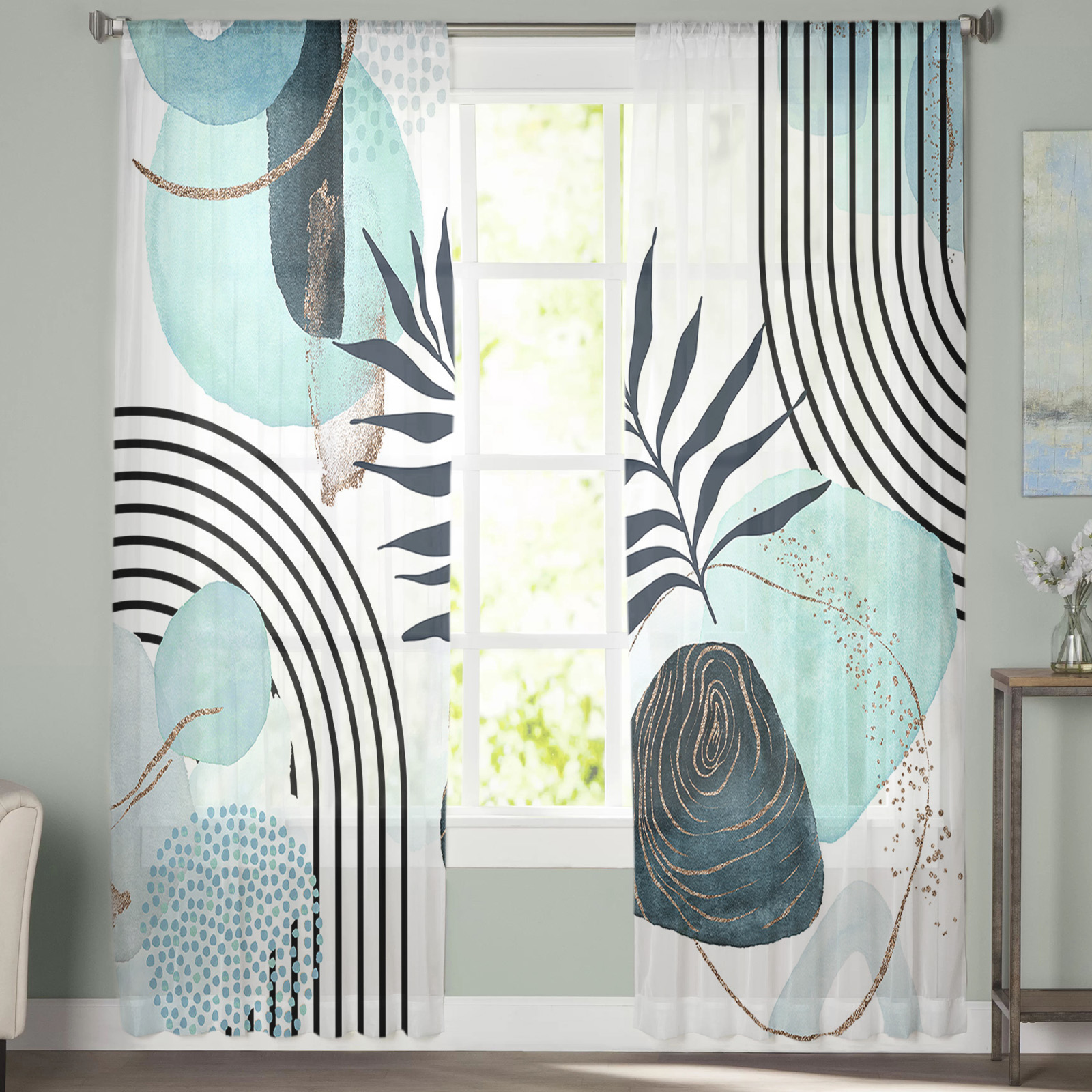 Sheer Curtains 108 inches Long, Funny Abstract Art Watercolor Tropical ...