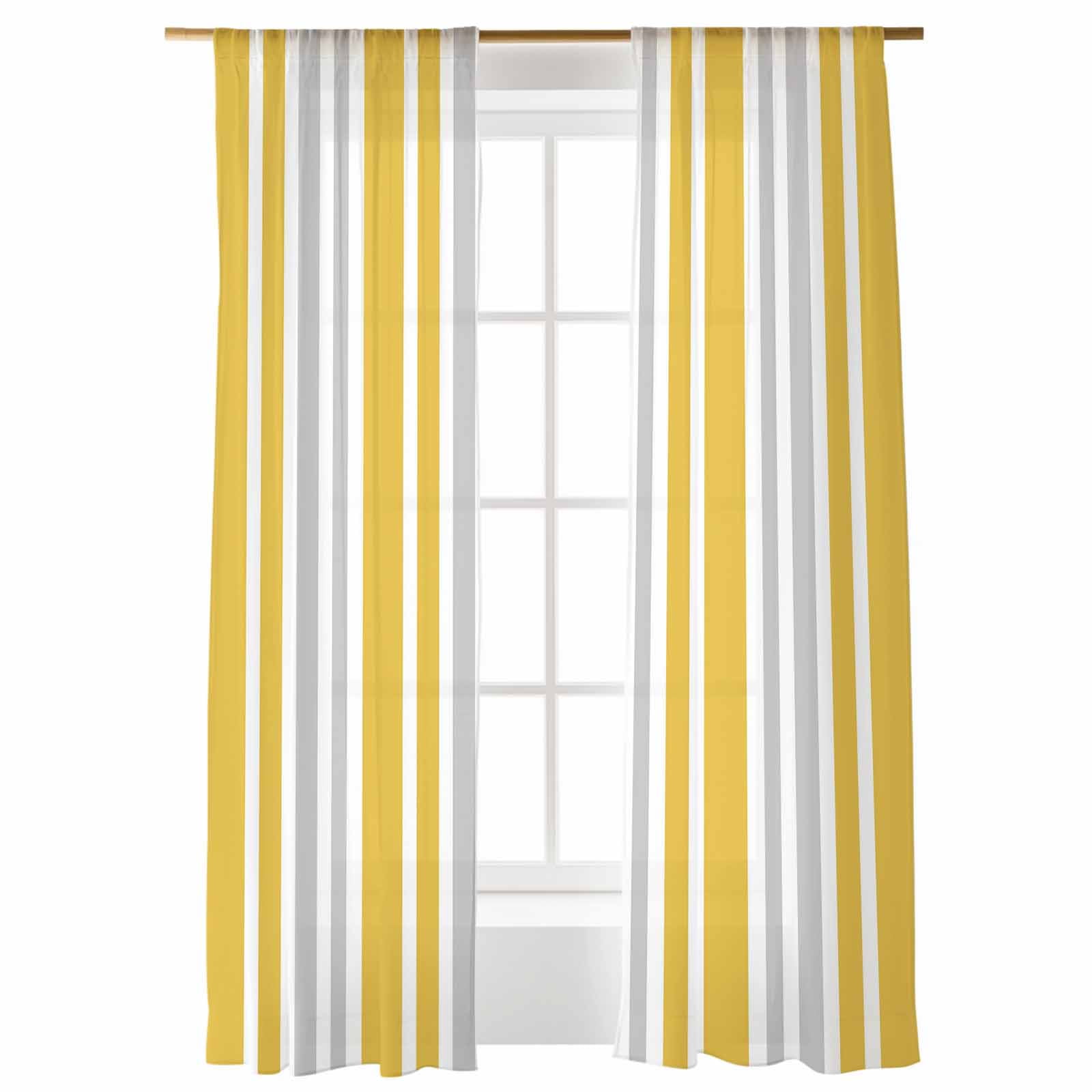 Sheer Curtains 108 inches Long, Ginger Gray Stripe Minimalist Vertical ...