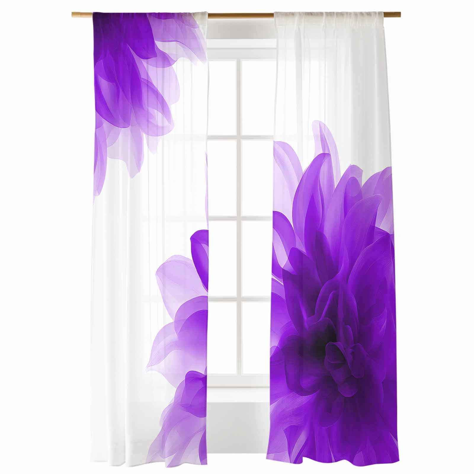 Sheer Curtains 108 inches Long, Gradient Floral Purple Translucent ...