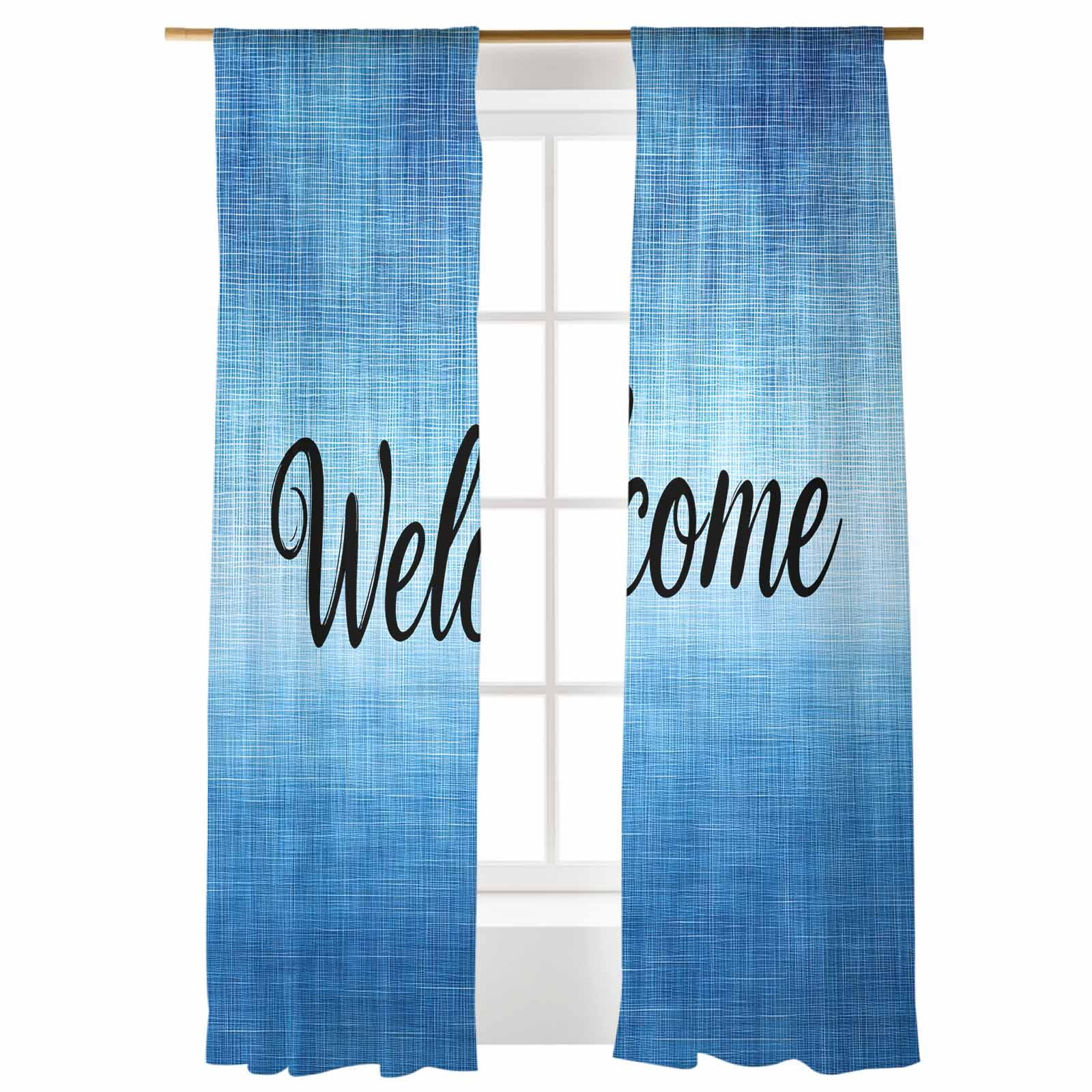 Sheer Curtains 108 inches Long, Gradient Welcome Pastoral Style Blue ...