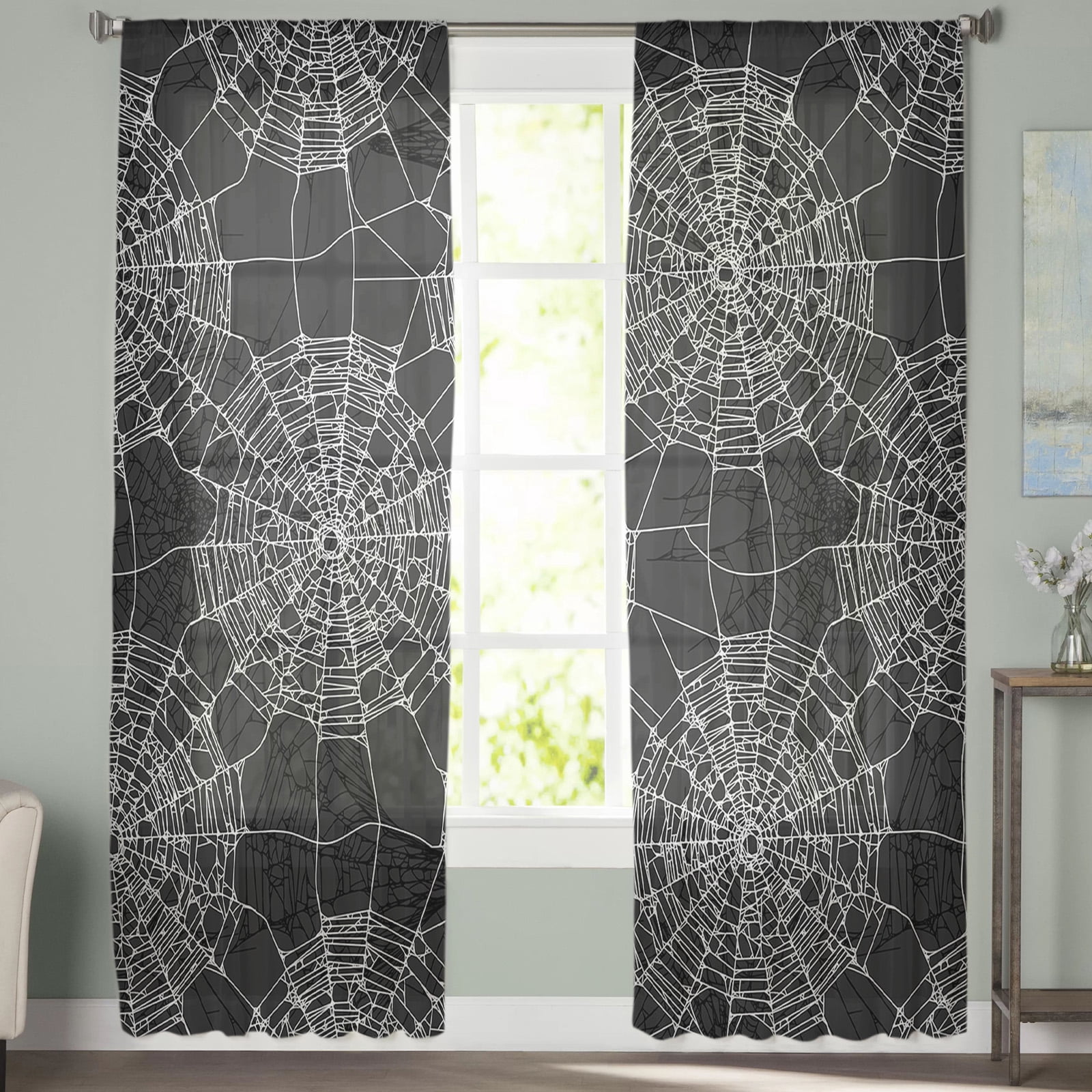 Sheer Curtains 108 inches Long, Halloween Evil Spider Web Light ...