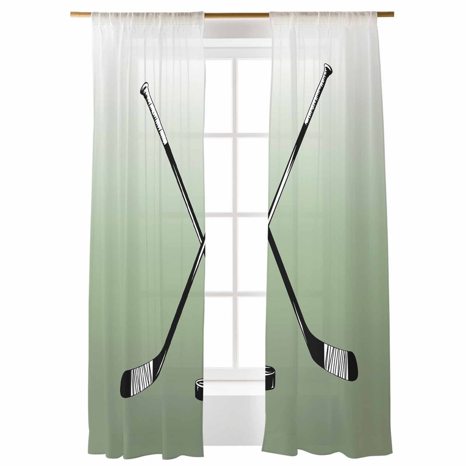 Sheer Curtains 108 inches Long, Ice Hockey Winter Sports Sage Green ...