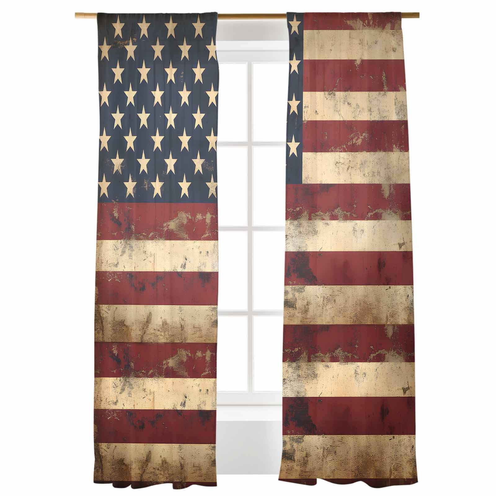 Sheer Curtains 108 inches Long, Independence Day American Flag Abstract ...