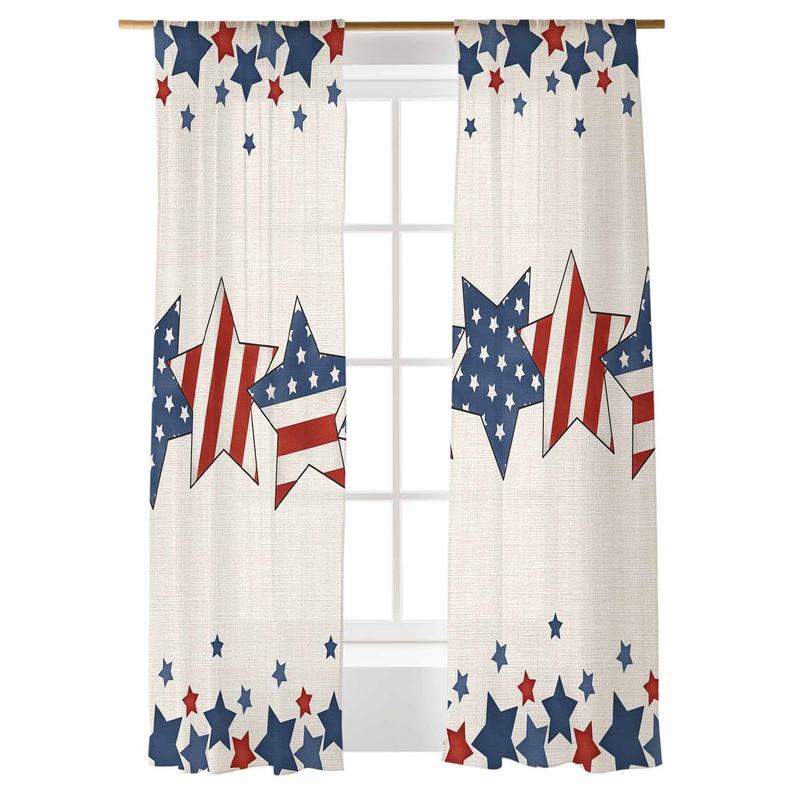 Sheer Curtains 108 inches Long, Independence Day Burlap American Flag ...