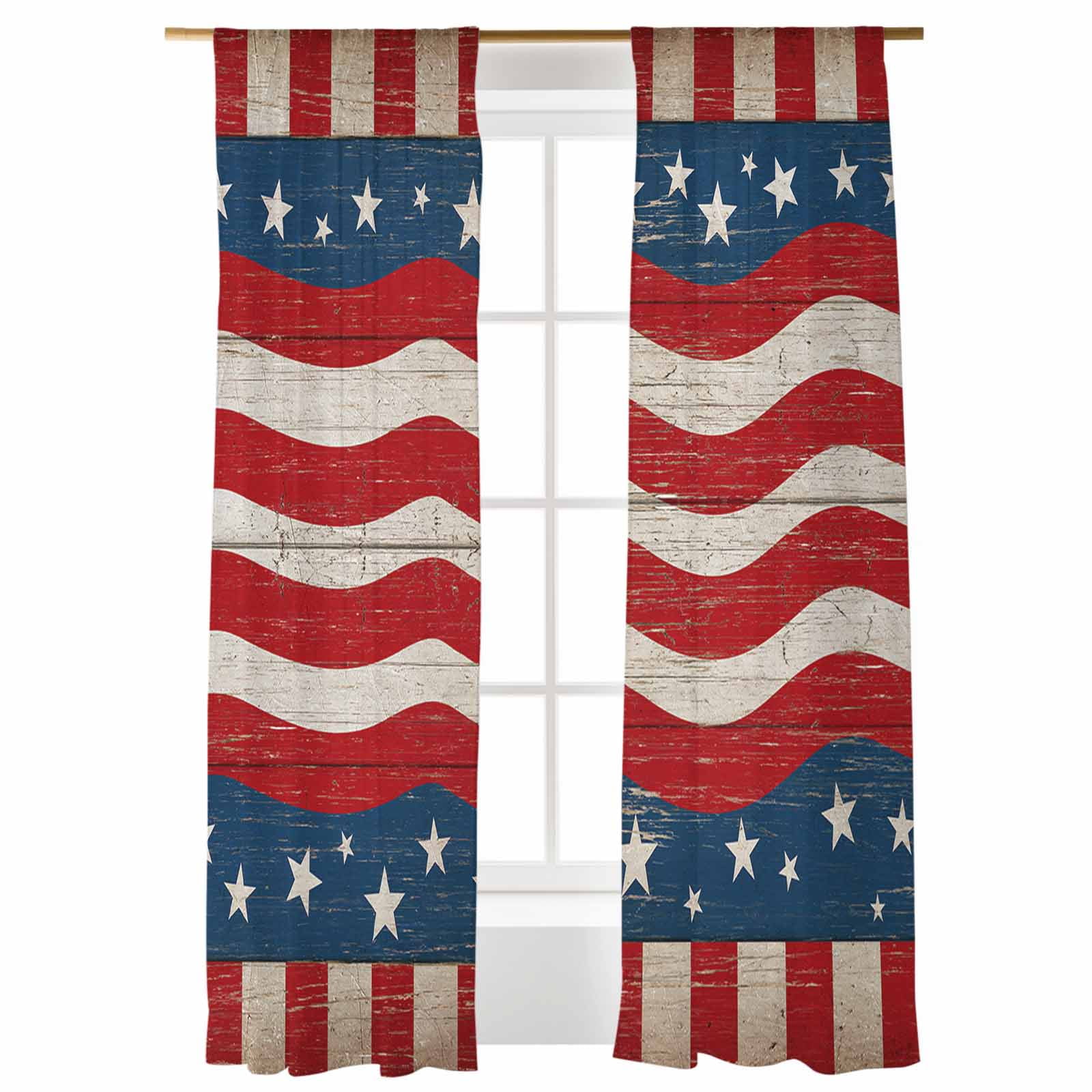 Sheer Curtains 108 inches Long, Independence Day Retro America Flag ...
