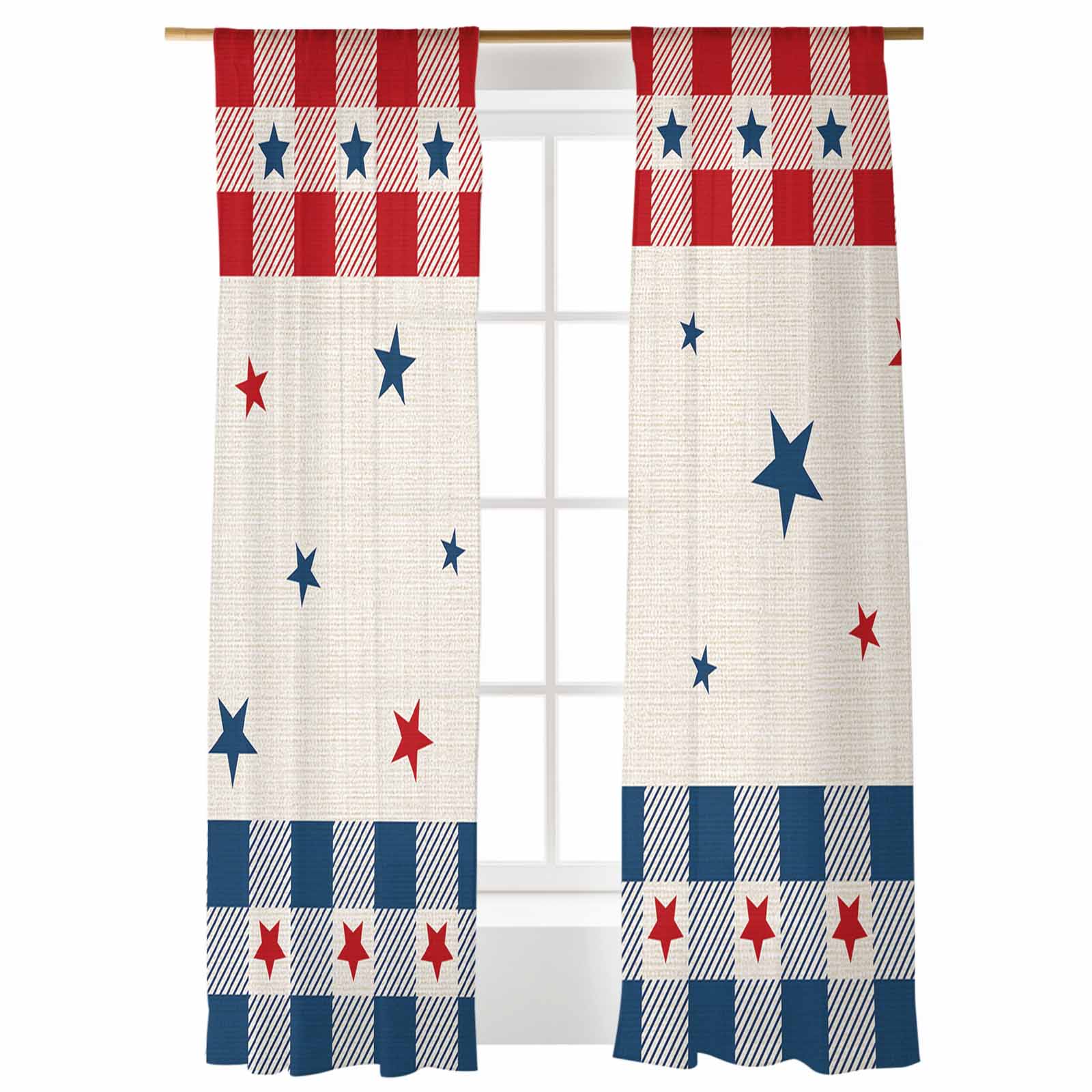 Sheer Curtains 108 inches Long, Independence Day USA Flag Blue Red ...