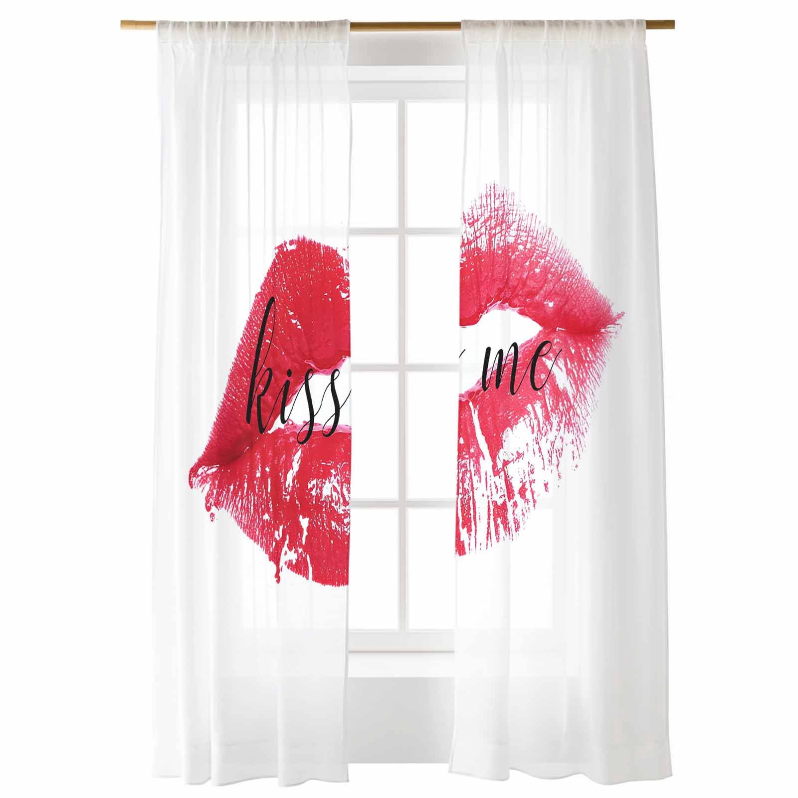 Sheer Curtains 108 inches Long, Kiss Me Text Lipprint Retro Abstract ...