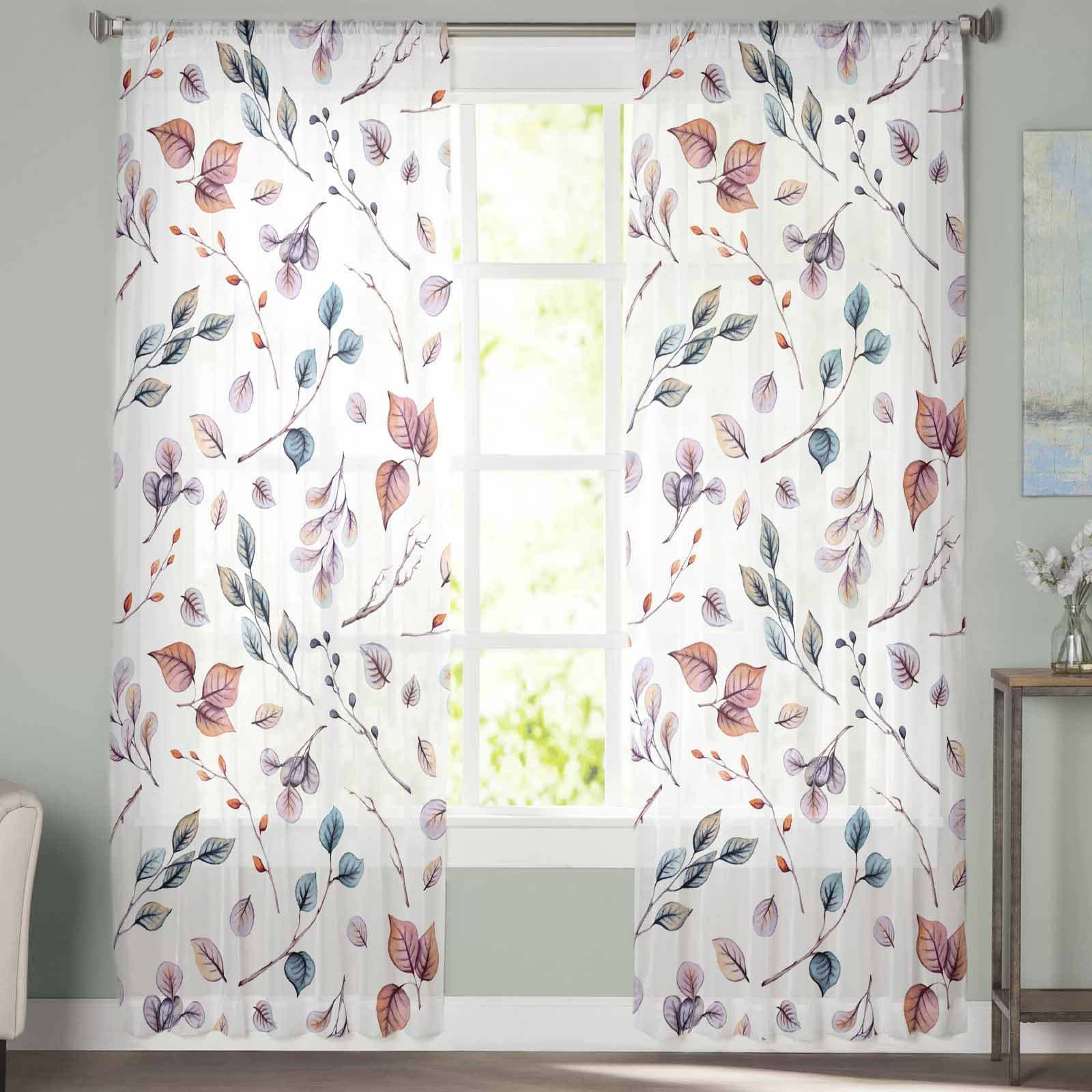 Sheer Curtains 108 inches Long, Leaf Fall Autumn Thanksgiving Plant ...