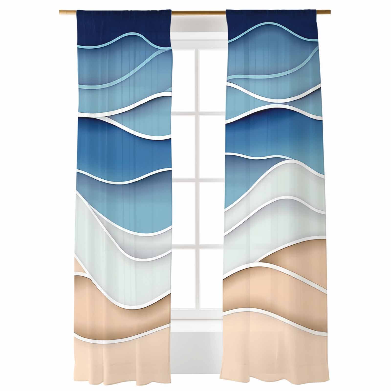 Sheer Curtains 108 inches Long, Light Blue Ripple Light Blue Gradient ...
