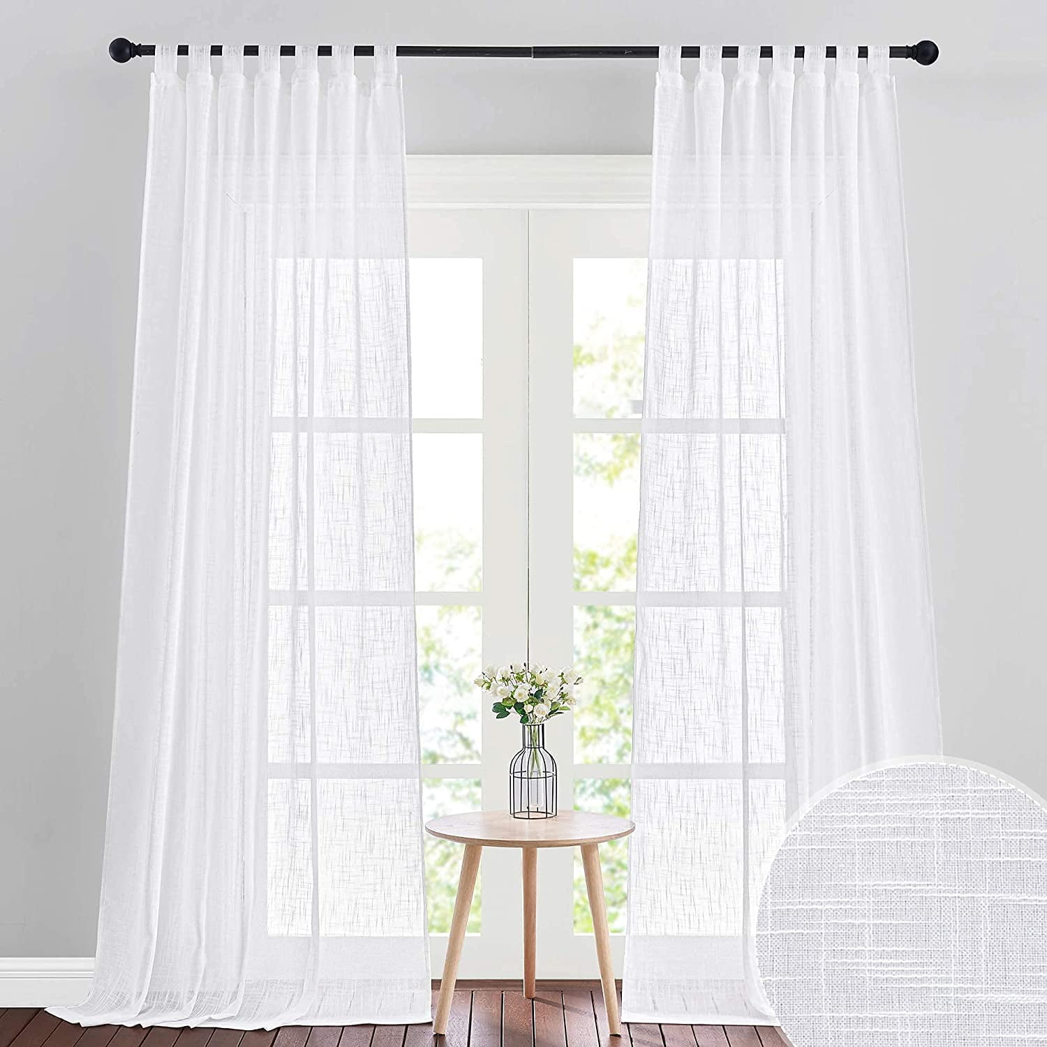 Sheer Curtains 108 inches Long, Linen Textured Sheer Privacy Light ...