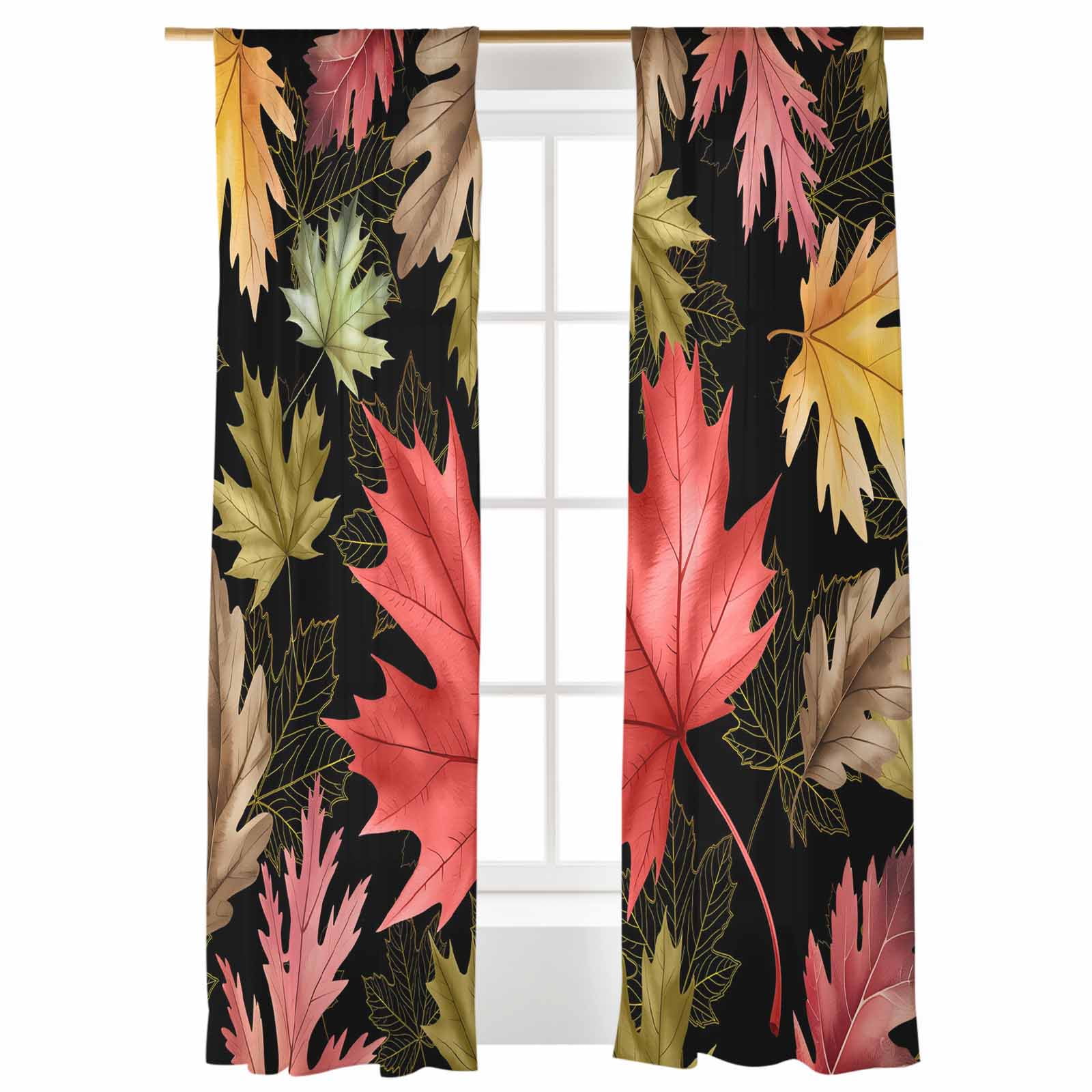 Sheer Curtains 108 inches Long, Maple Leaf Fall Thanksgiving Black Red ...