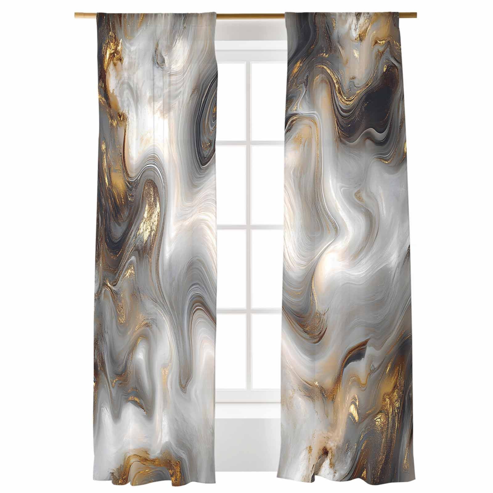 Sheer Curtains 108 inches Long, Marble Texture Abstract Waves Simple ...