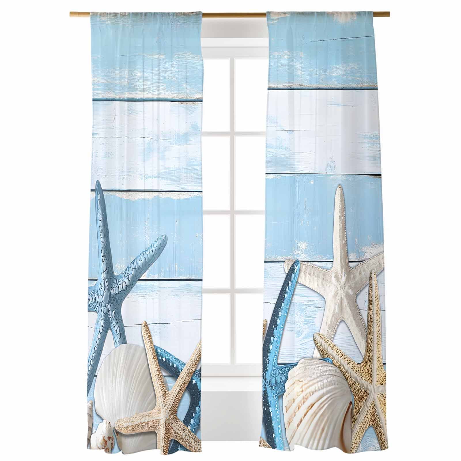 Sheer Curtains 108 inches Long, Ocean Coastal Starfish Shell Summer ...