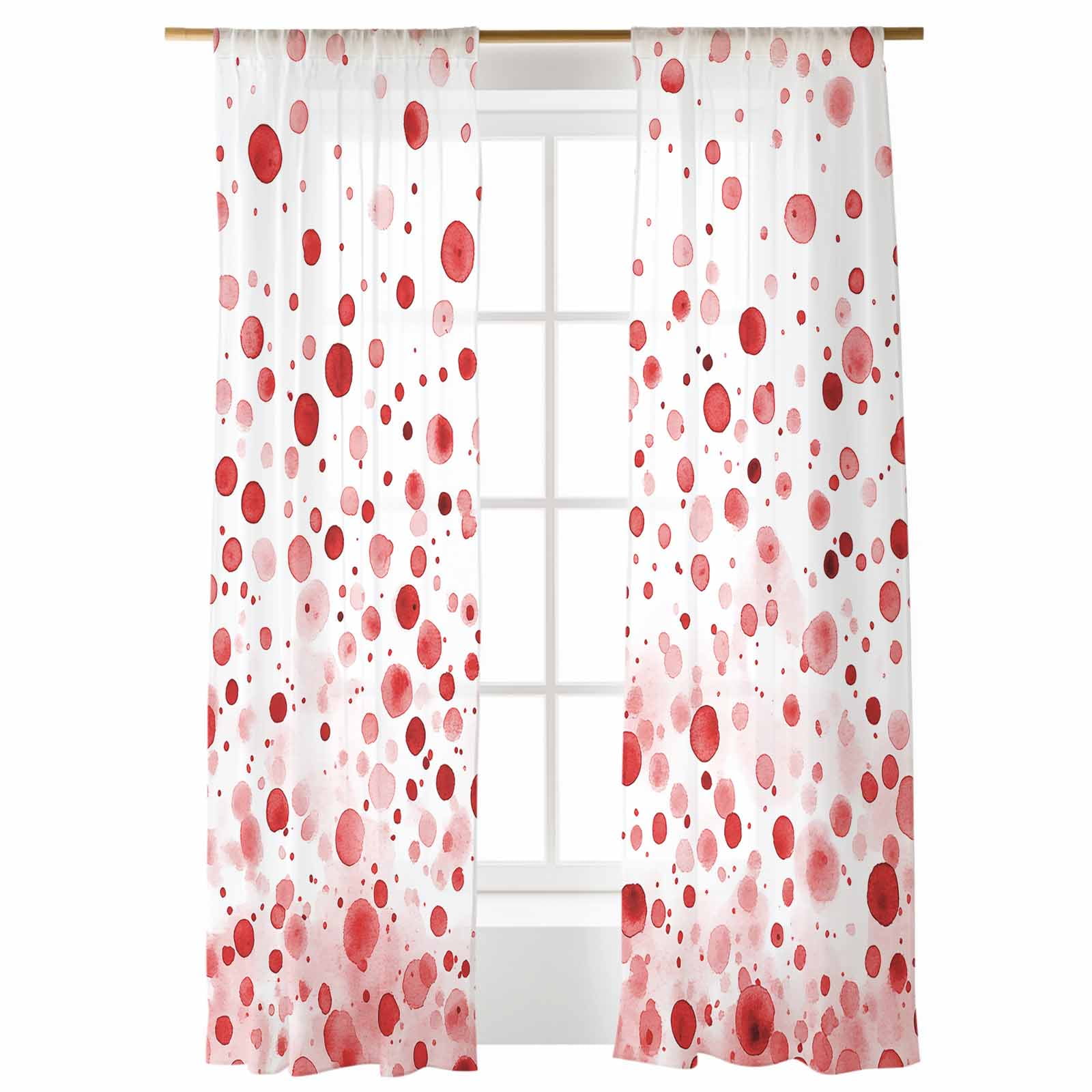 Sheer Curtains 108 inches Long, Polka Dot Theme Watercolor Gradient Red ...