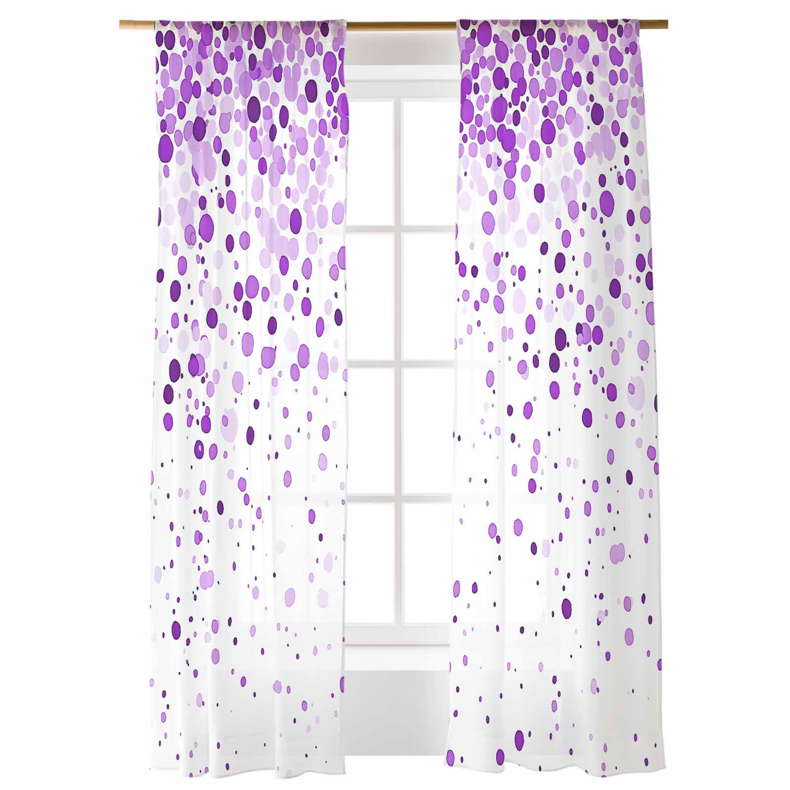 Sheer Curtains 108 inches Long, Purple Polka Dot Watercolor Purple ...