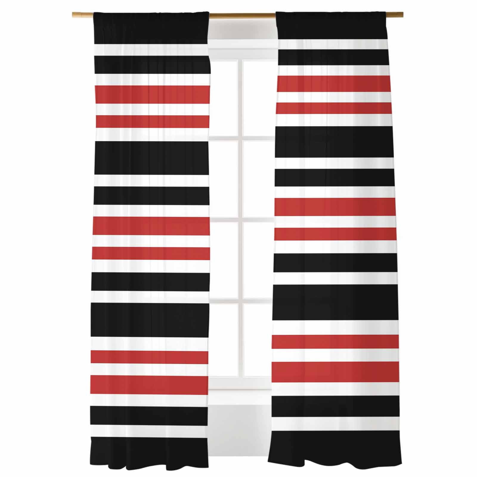 Sheer Curtains 108 inches Long, Red and Black Stripe Abstract ...
