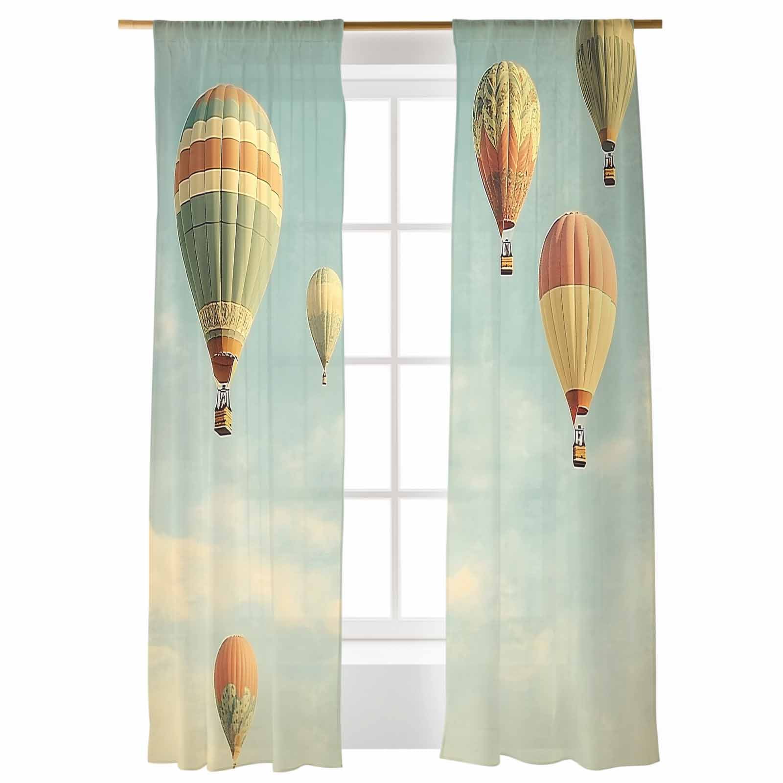 Sheer Curtains 108 inches Long, Retro Hot Air Balloon Sky Clouds ...