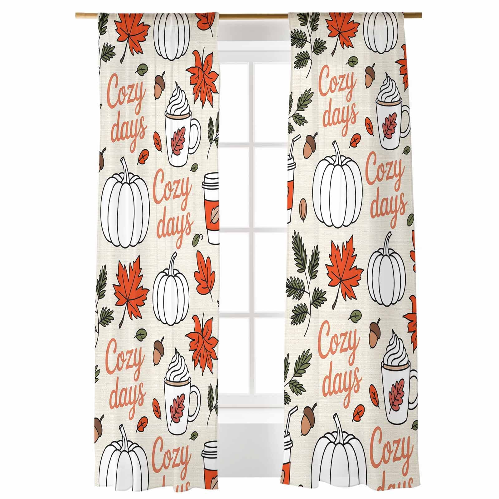 Sheer Curtains 108 inches Long, Retro Pumpkin Coffe Maple Leaf Simple ...