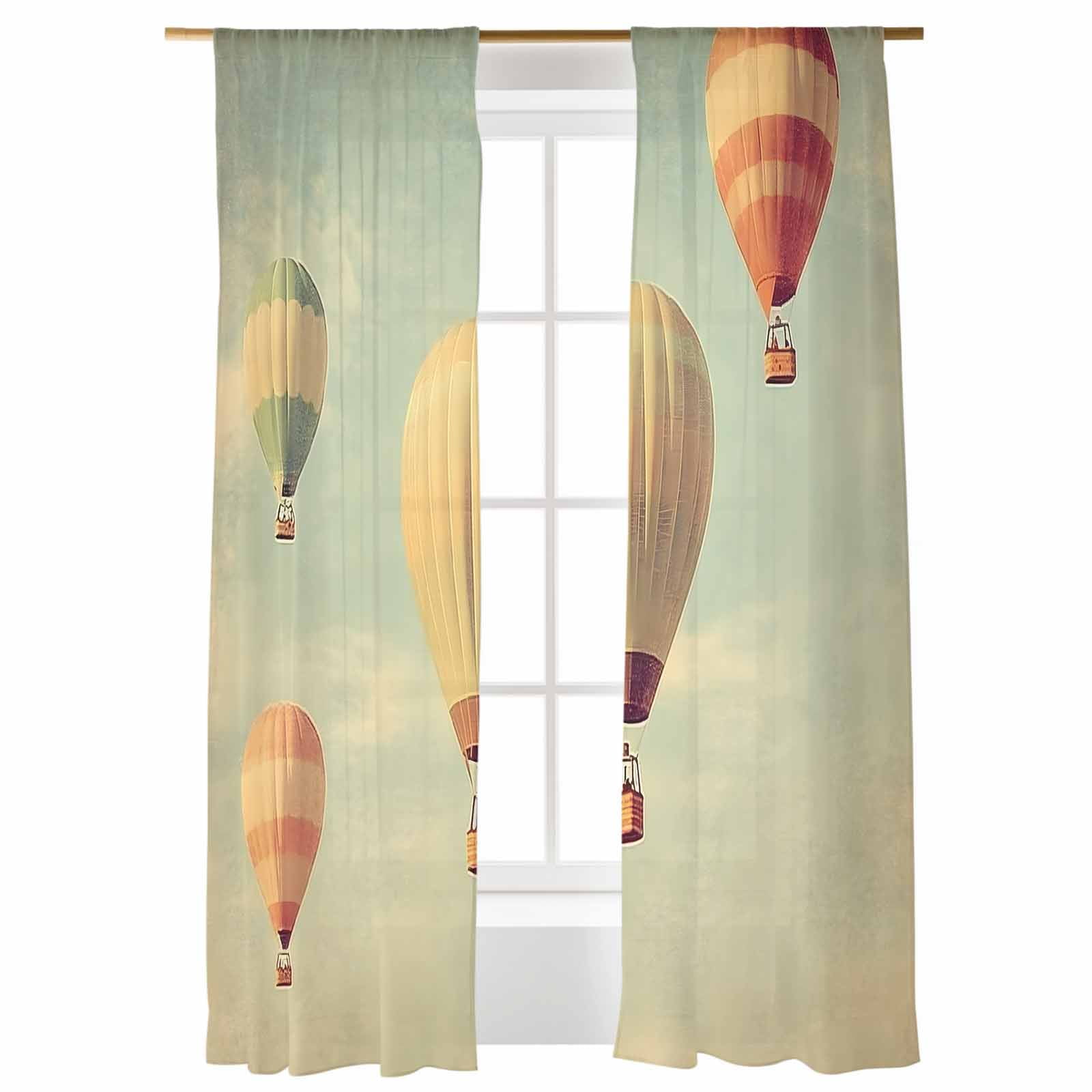 Sheer Curtains 108 inches Long, Sky Hot Air Balloon Gradient Light ...