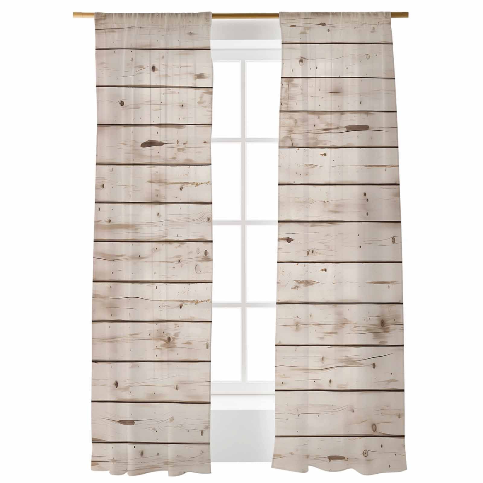 Sheer Curtains 108 inches Long, Wooden Board Brown Wood Theme Pastoral ...