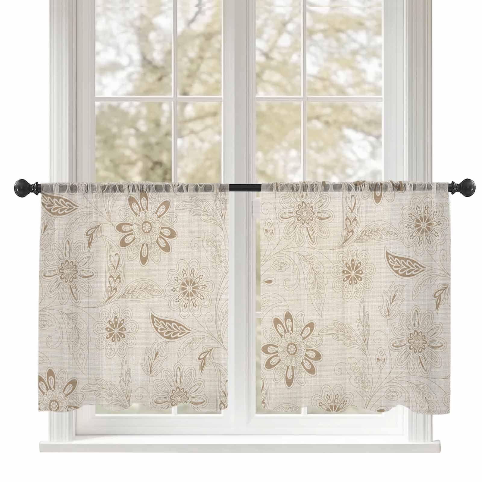 Sheer Curtains 2 Panels Set, Abstract Ethnic Flower Vintage Brown ...
