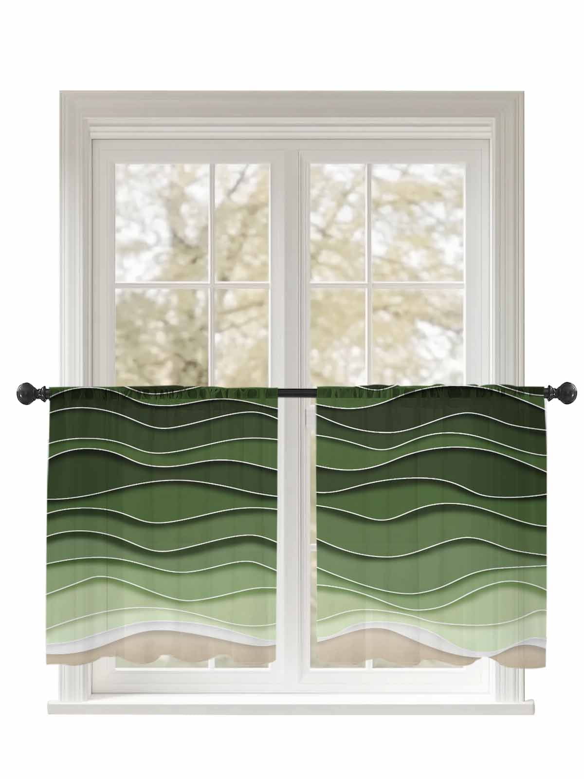Sheer Curtains 2 Panels Set, Abstract Green Brown Gradient Ocean Waves ...